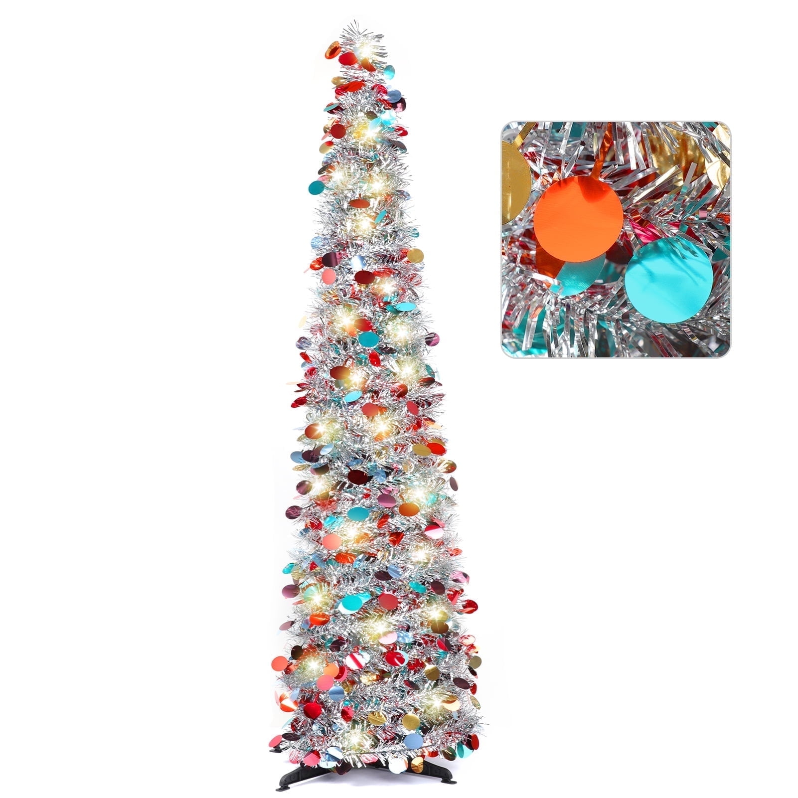 Ayieyill 5ft Pop up Christmas Tree, Color Artificial Pencil Tinsel Xmas ...