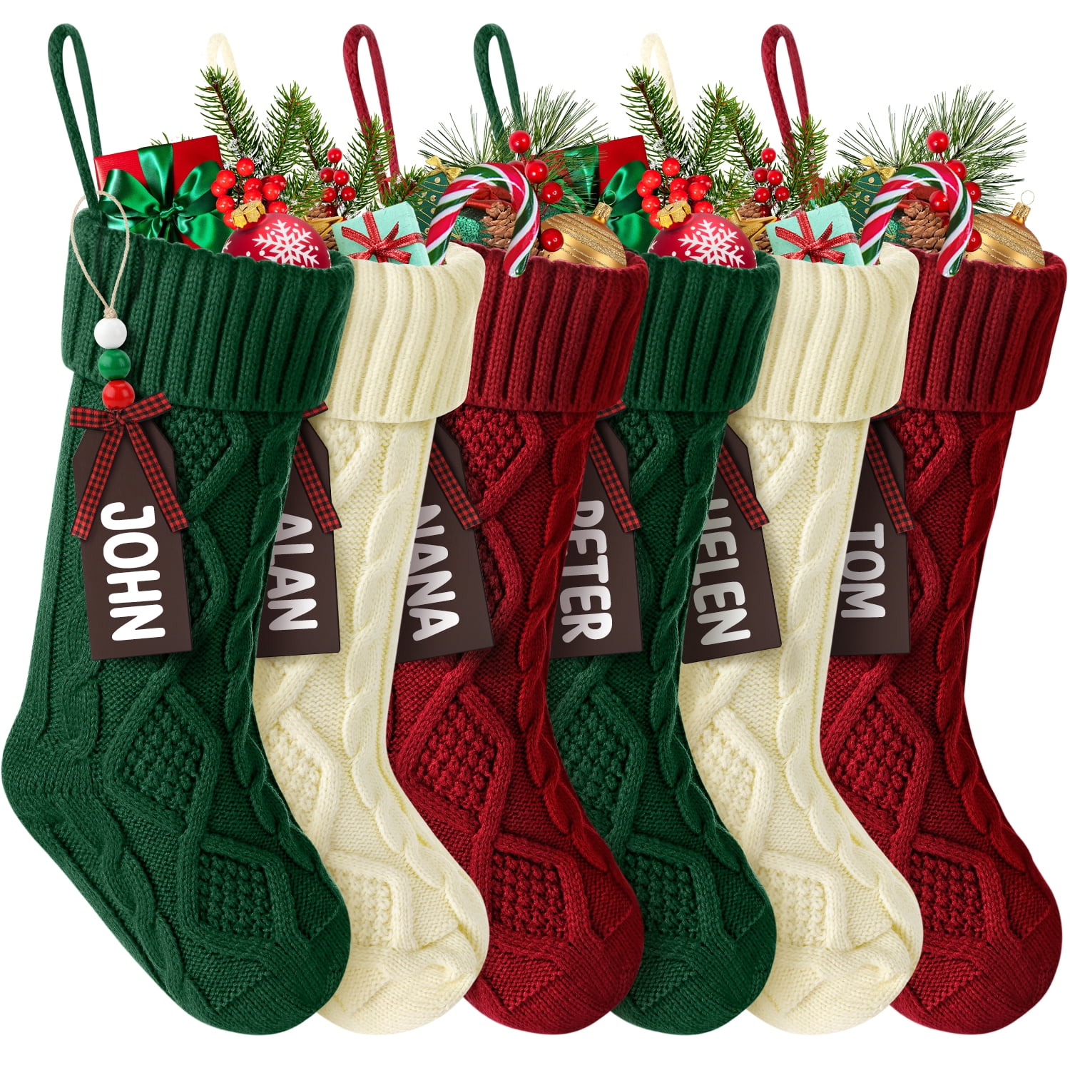 Ayieyill 6 Pcs Christmas Stockings Personalized, 18 inches Large Cable ...