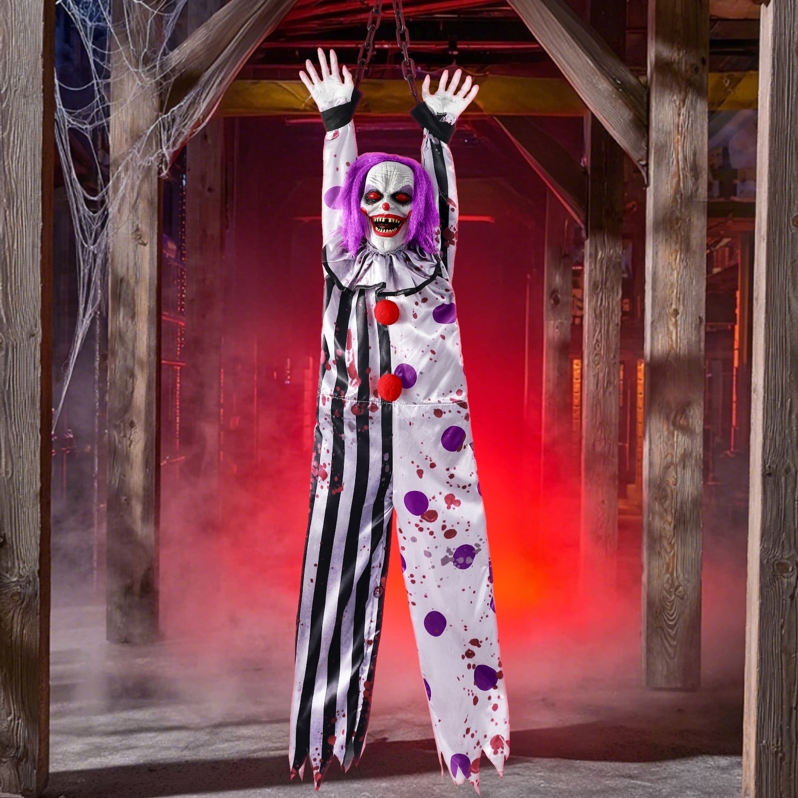 Ayieyill 59in Halloween Animatronics, Hanging Halloween Clown Sound ...
