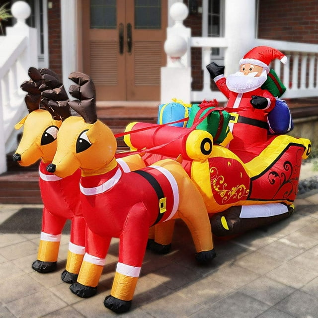 Ayieyill 7ft Christmas Inflatables Santa On Sleigh With Reindeers And
