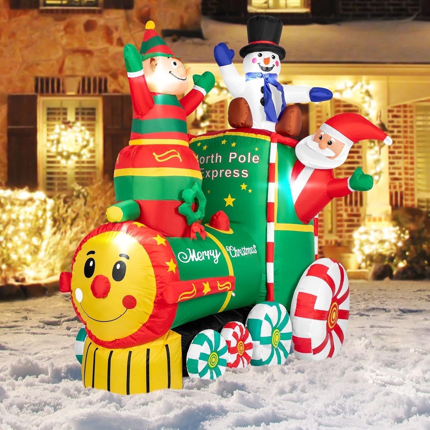 Ayieyill 6 x 5ft Pre-Lit Christmas Inflatables, Santa on Train Outdoor ...