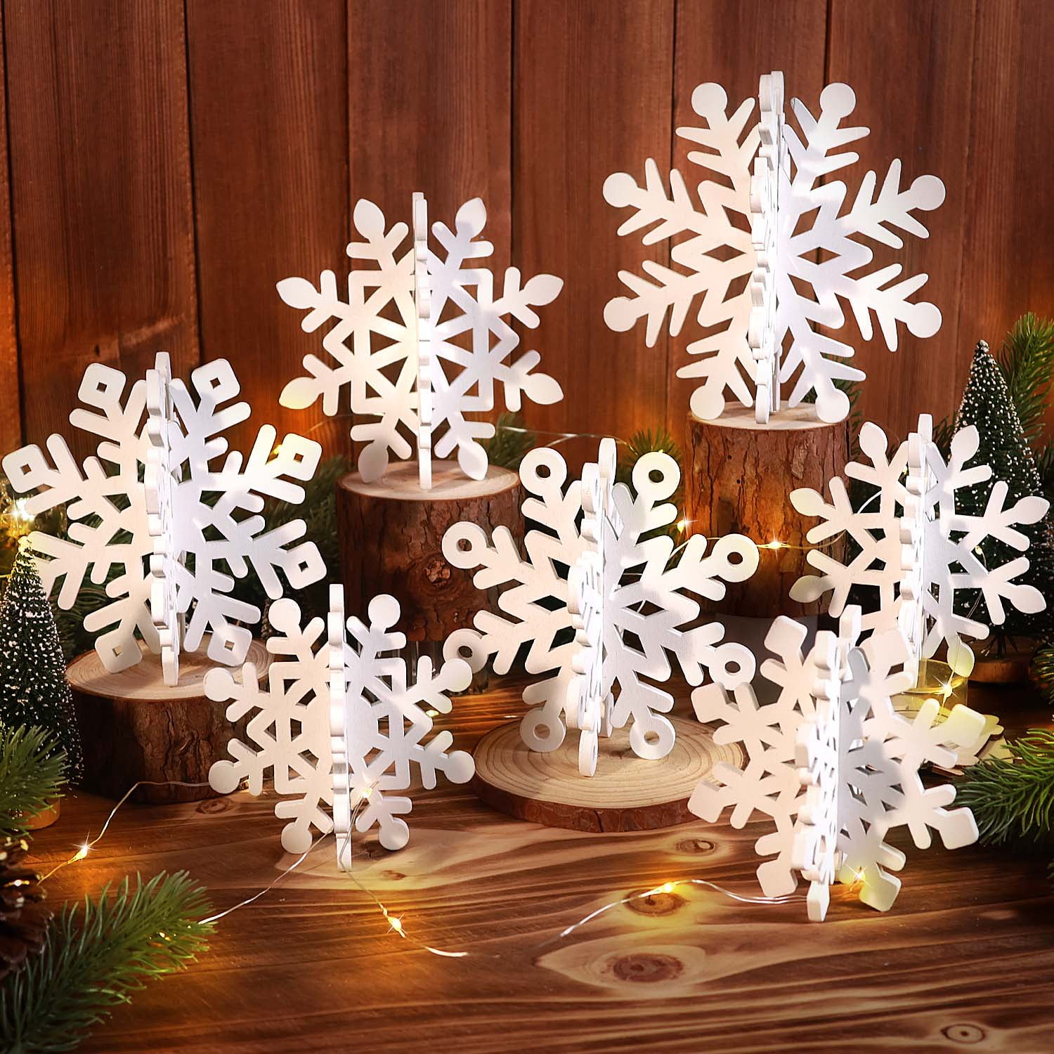 Ayieyill 7 Pcs Snowflake Decorations Indoor Tabletop with Lights, 3D ...