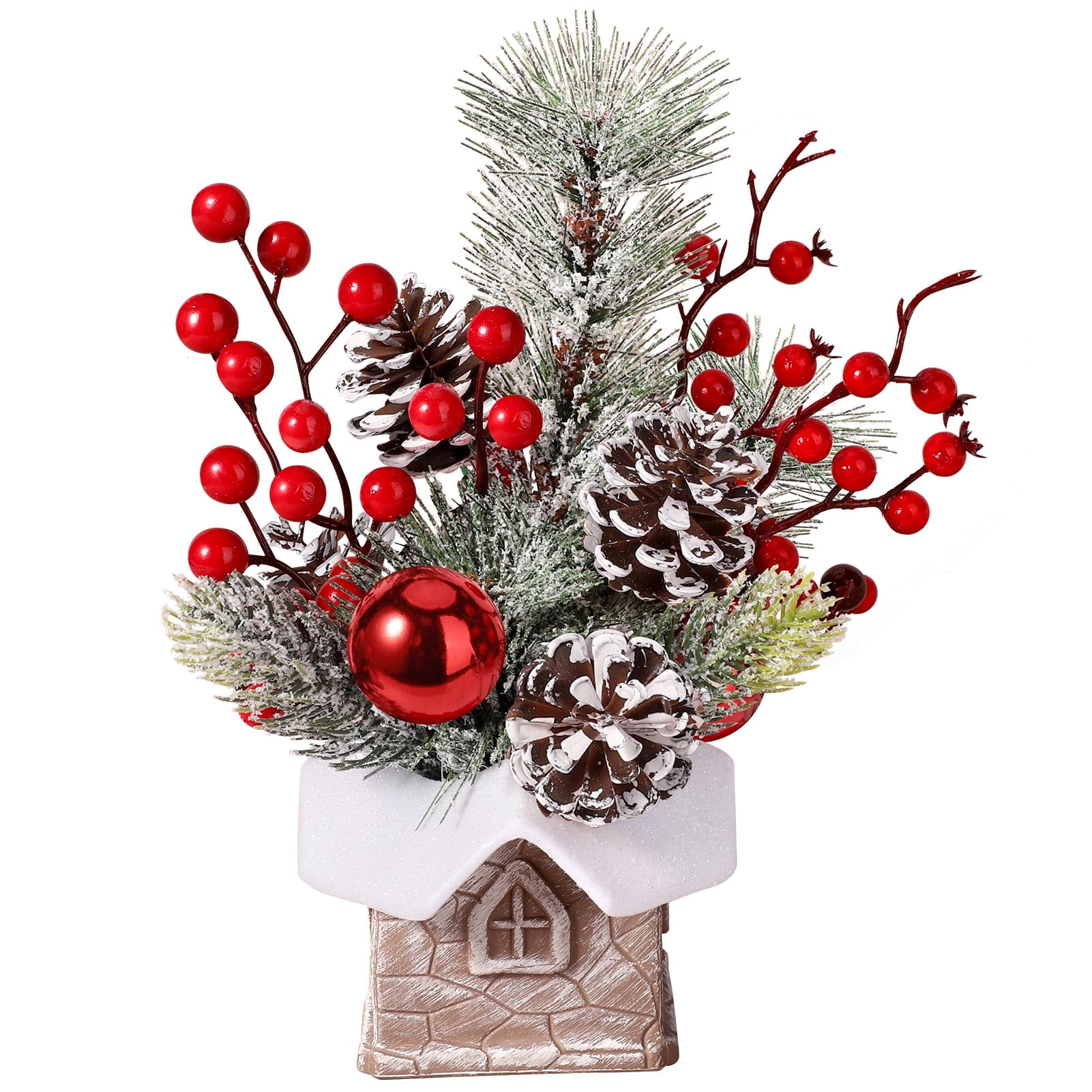 Ayieyill Small Artificial Mini Tabletop Christmas Tree with Ornaments ...