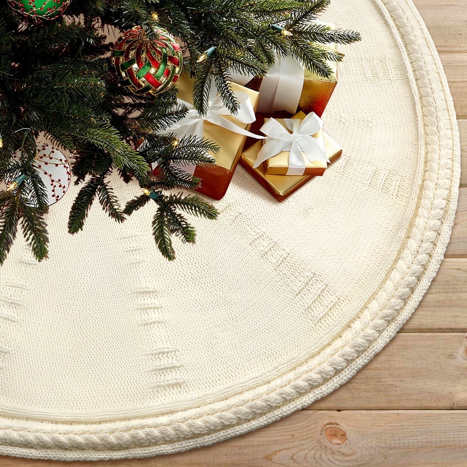 Ayieyill 48'' Extra Large Christmas Tree Skirt, Cream White Cable Knit ...