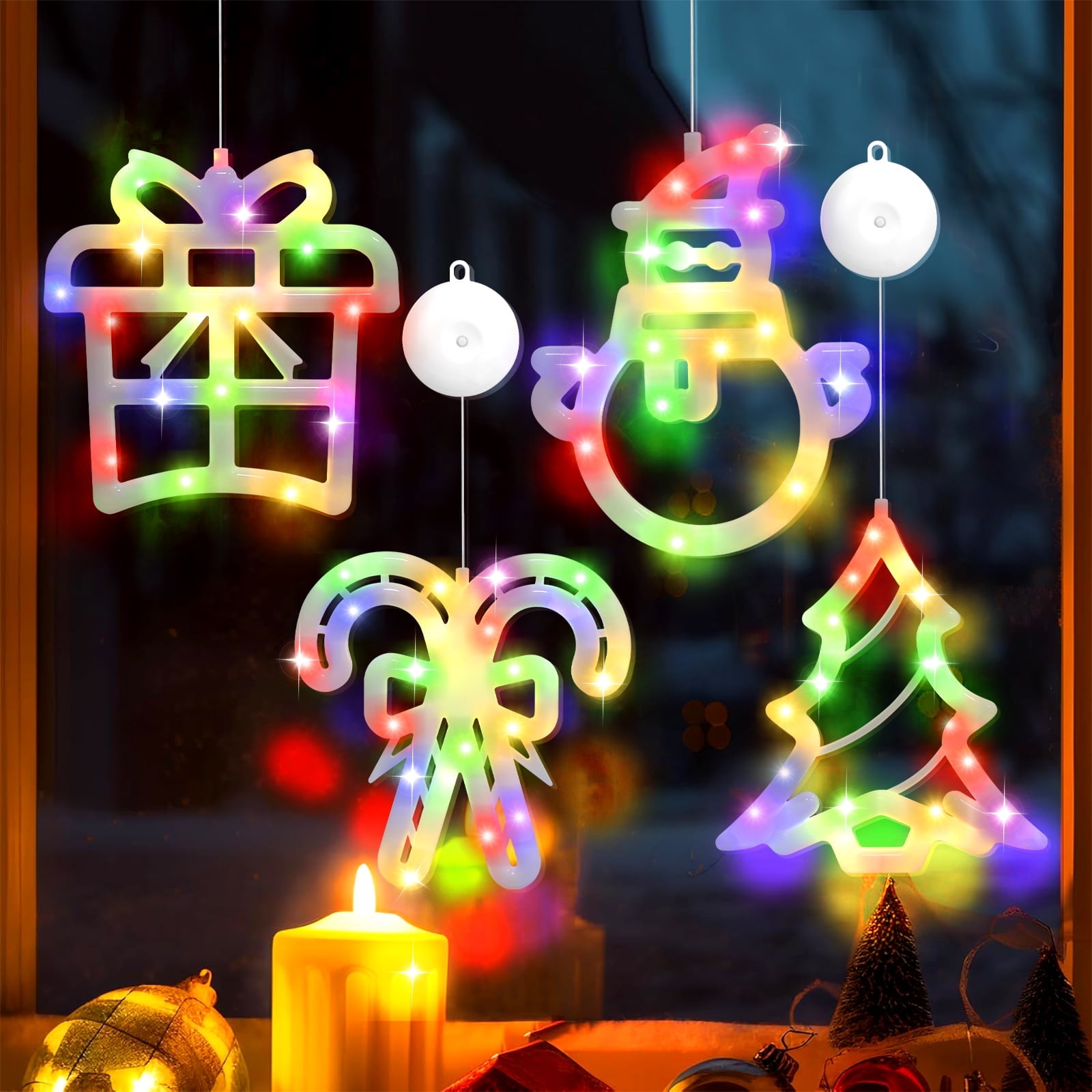 Ayieyill Christmas Window Decorations, 4-Piece, Lighted, Window ...