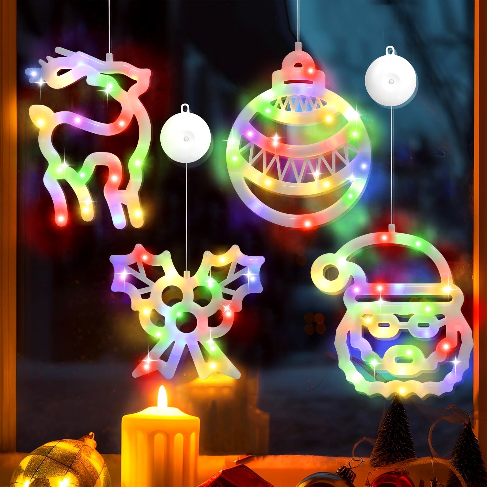 Ayieyill Christmas Window Decorations Lighted Indoor, Christmas Window ...
