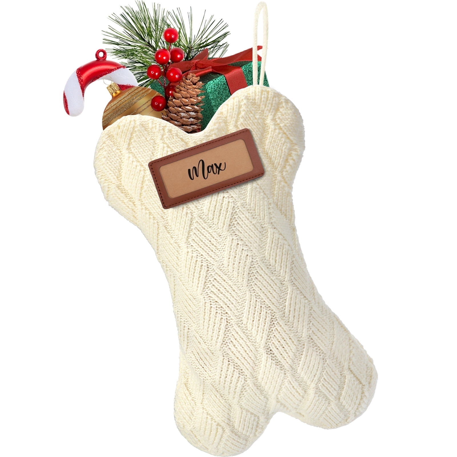 Ayieyill 18 Inch Dog Christmas Stocking, Knit White Christmas Stocking ...