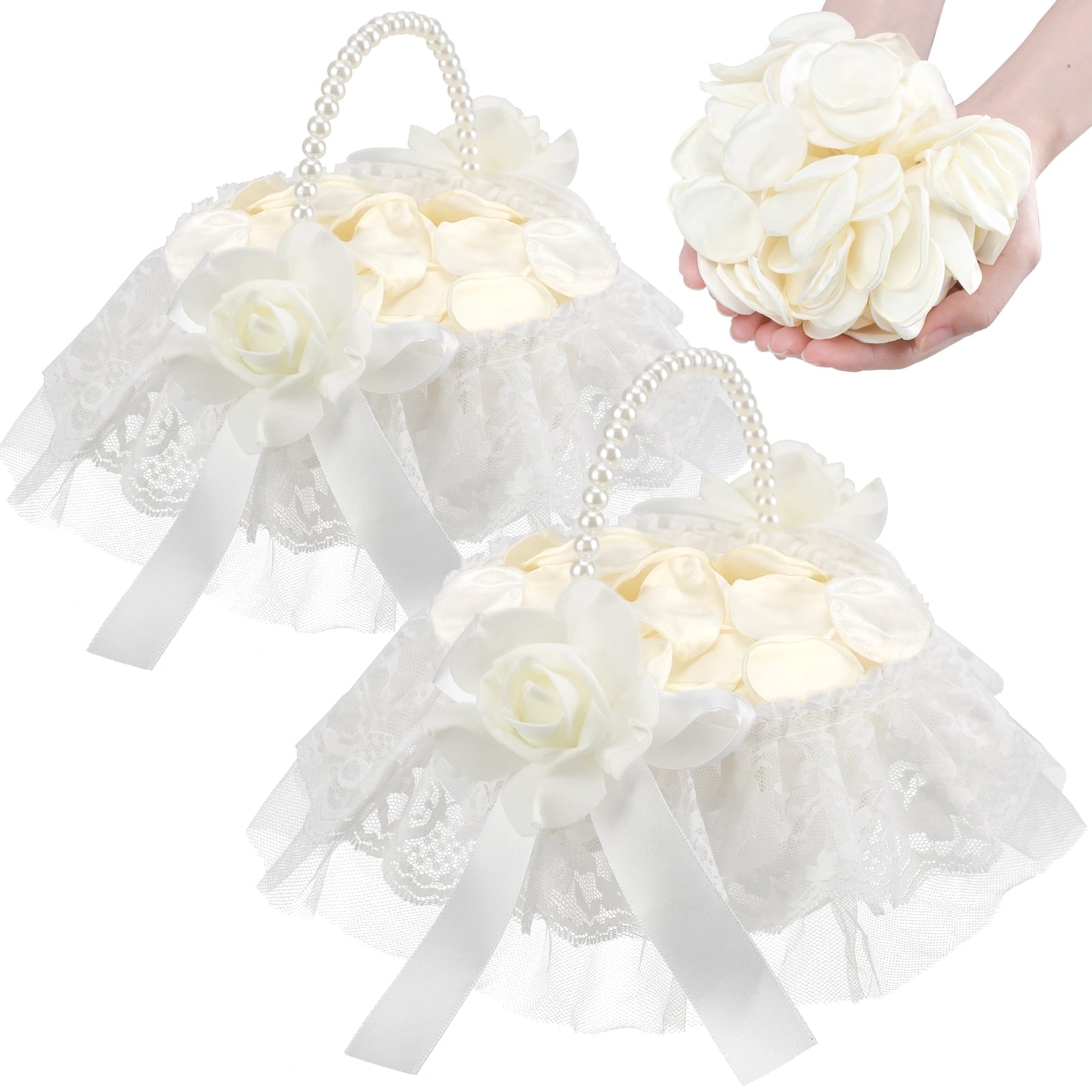 Ayieyill 2pcs Wedding Baskets for Flower Girls with Pearl Handle Flower ...