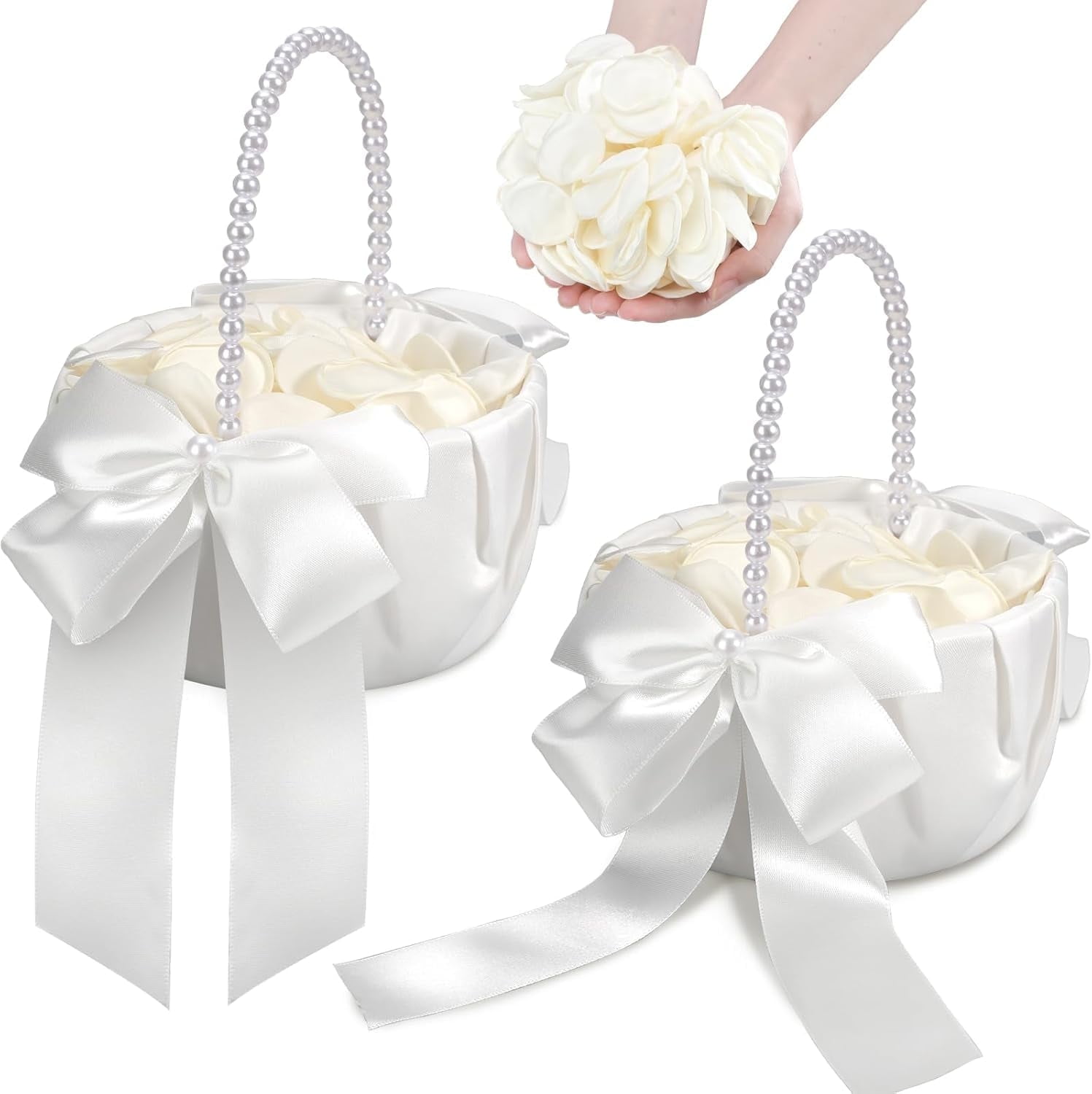 Ayieyill 2pcs Wedding Baskets for Flower Girls with Pearl Handle Flower ...