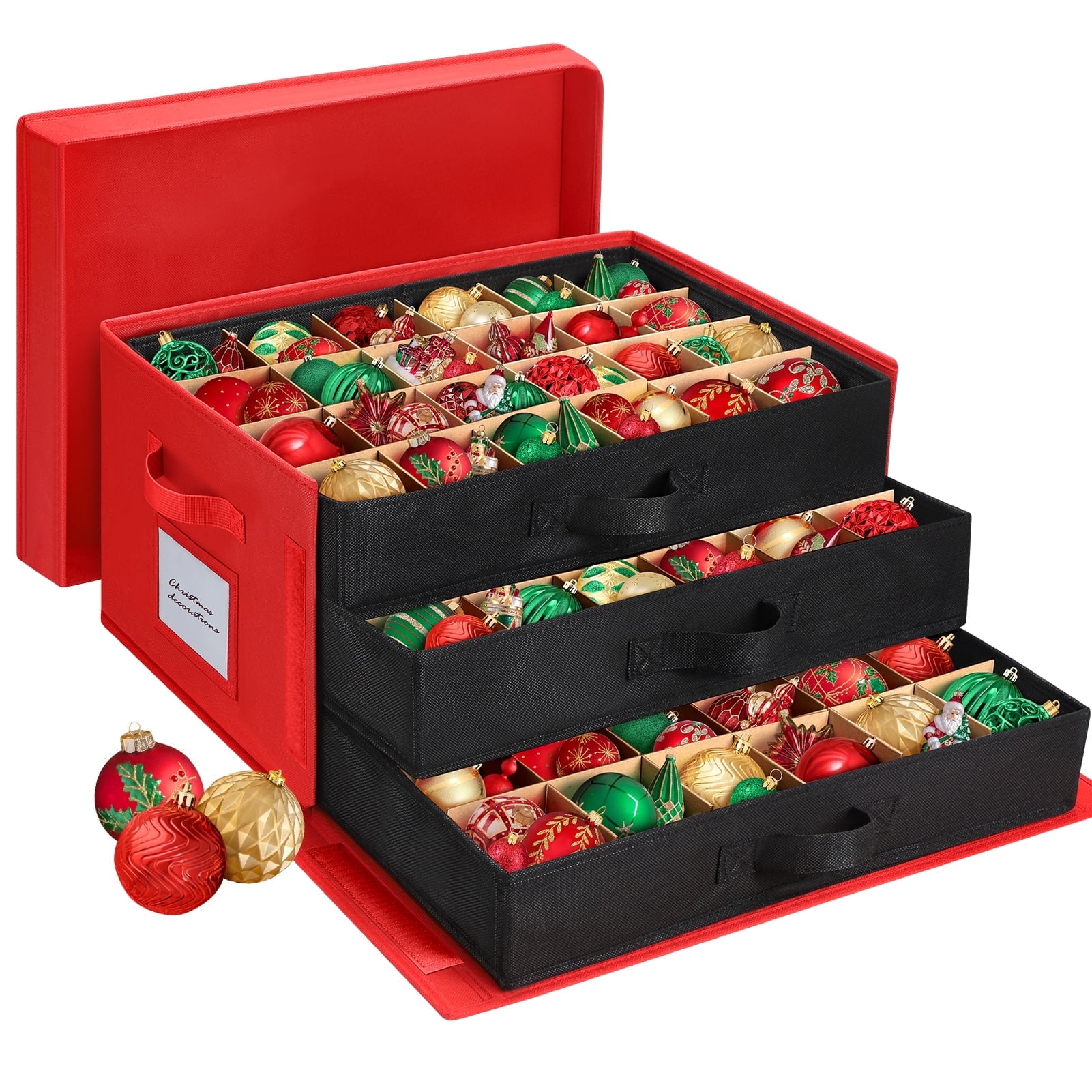 Ayieyill Large Christmas Ornament Storage Box - 3 Tray Organizer for 72 ...