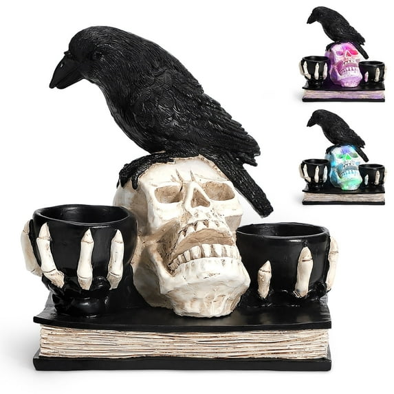 Ayieyill Light Up Halloween Decorations Skull with Raven, Resin ...
