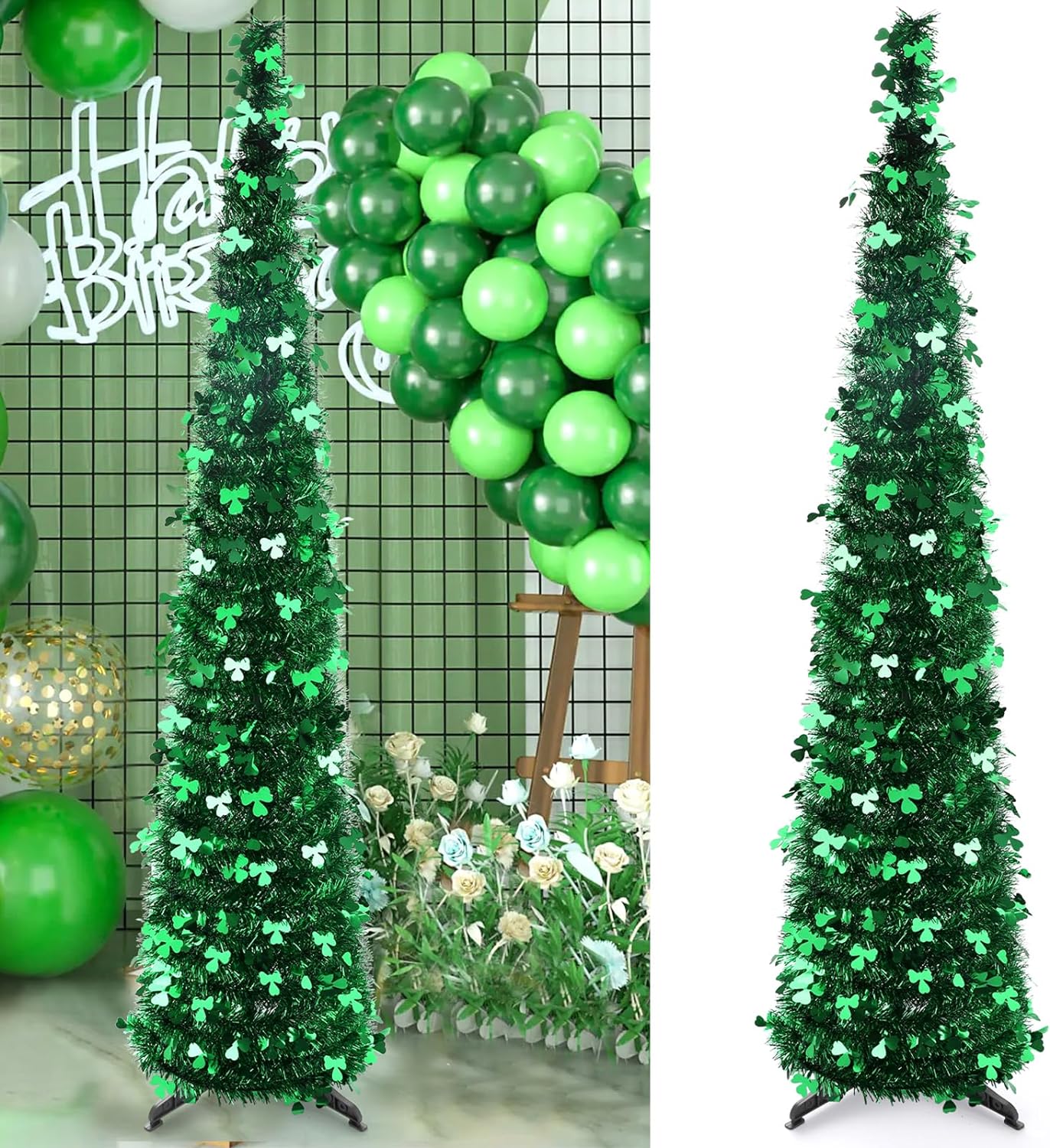 4' Pre-Lit White Tinsel Pop-Up Artificial Christmas Tree Clear Lights ...
