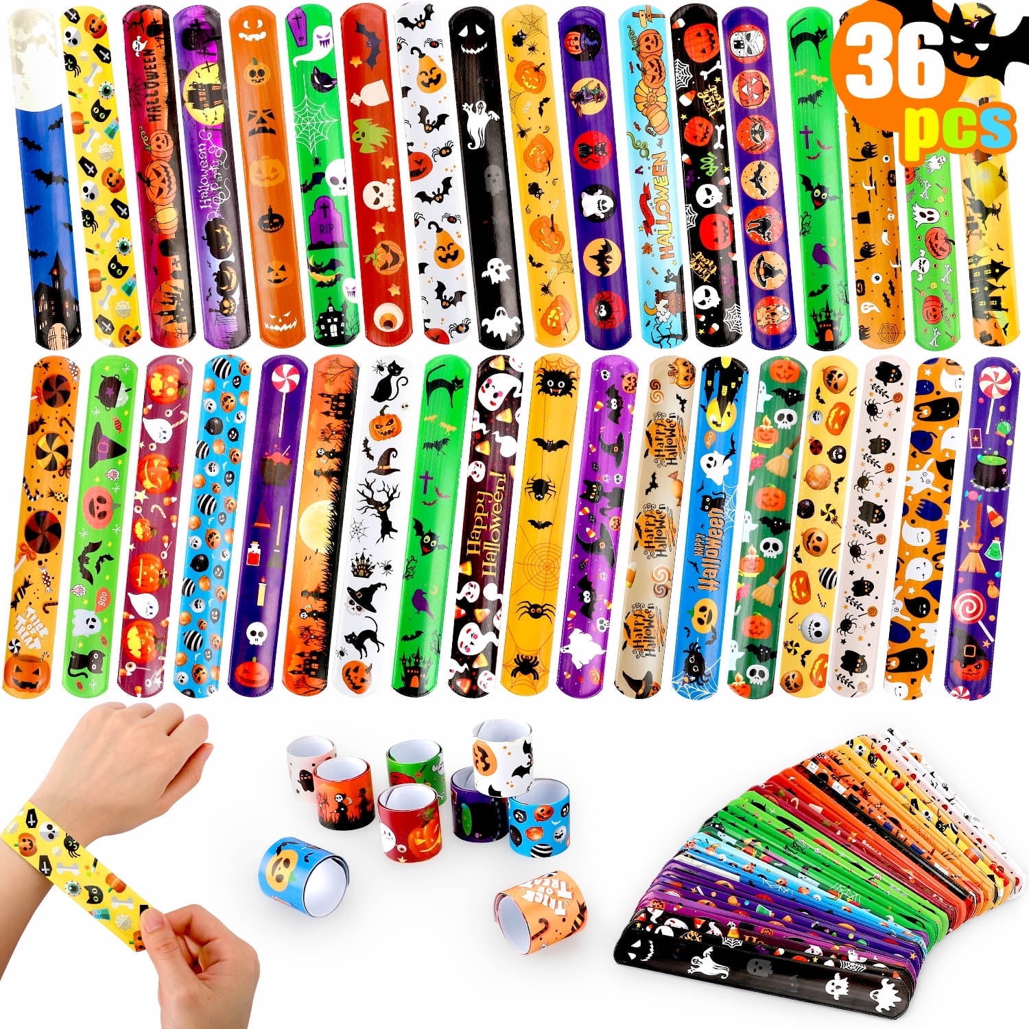 Ayieyill 36 PCS Halloween Slap Bracelets for Kids, Halloween Prizes ...