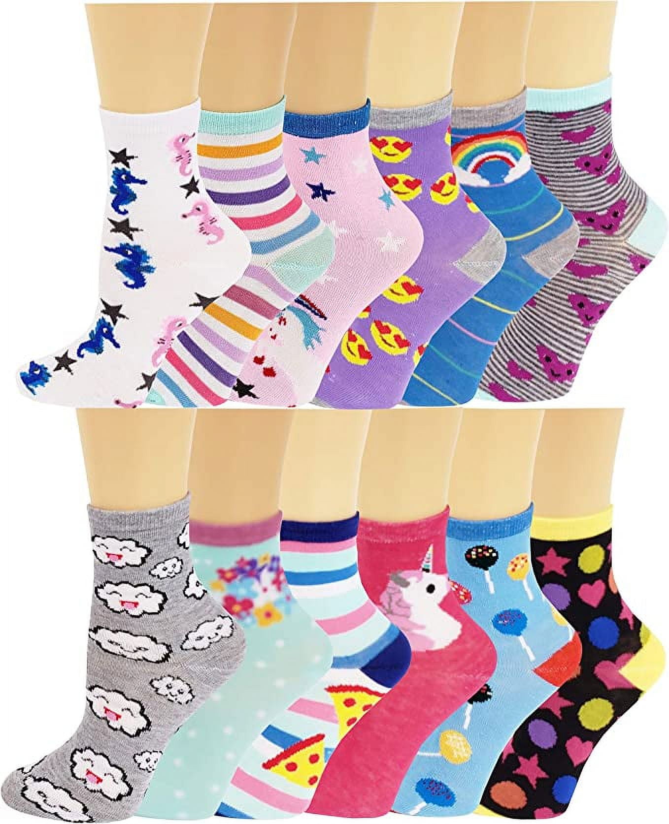 Ayla 12 Pairs Kids Girls Assorted Fun Novelty Design Crew Socks ...