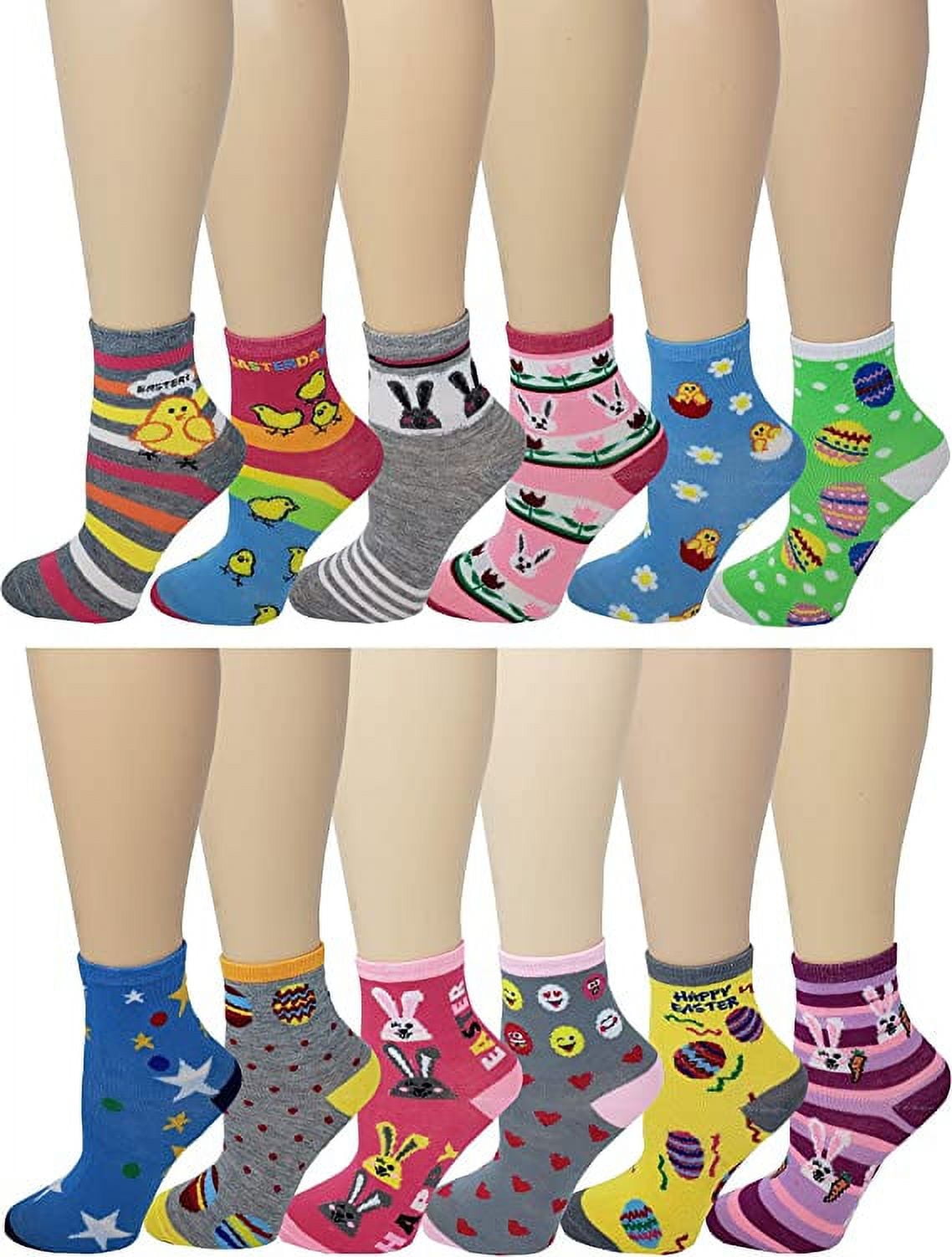 Ayla Kids Girls Colorful Crew Socks, Multicolor Easter Design, 12 Pairs ...