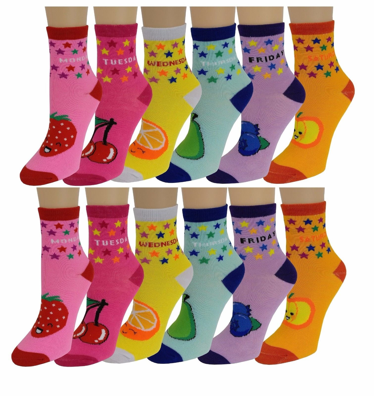 Ayla 12 Pairs Pack Kids Girls Colorful Creative Fun Novelty Design Crew ...