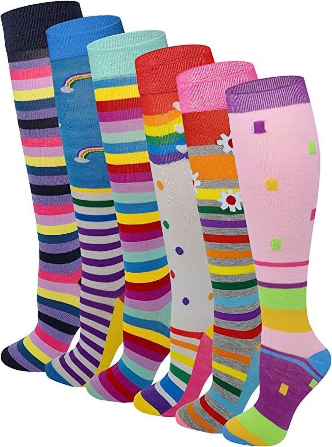Ayla Colorful Rainbow Strips Design Knee High Socks for Kids, Big Girls ...