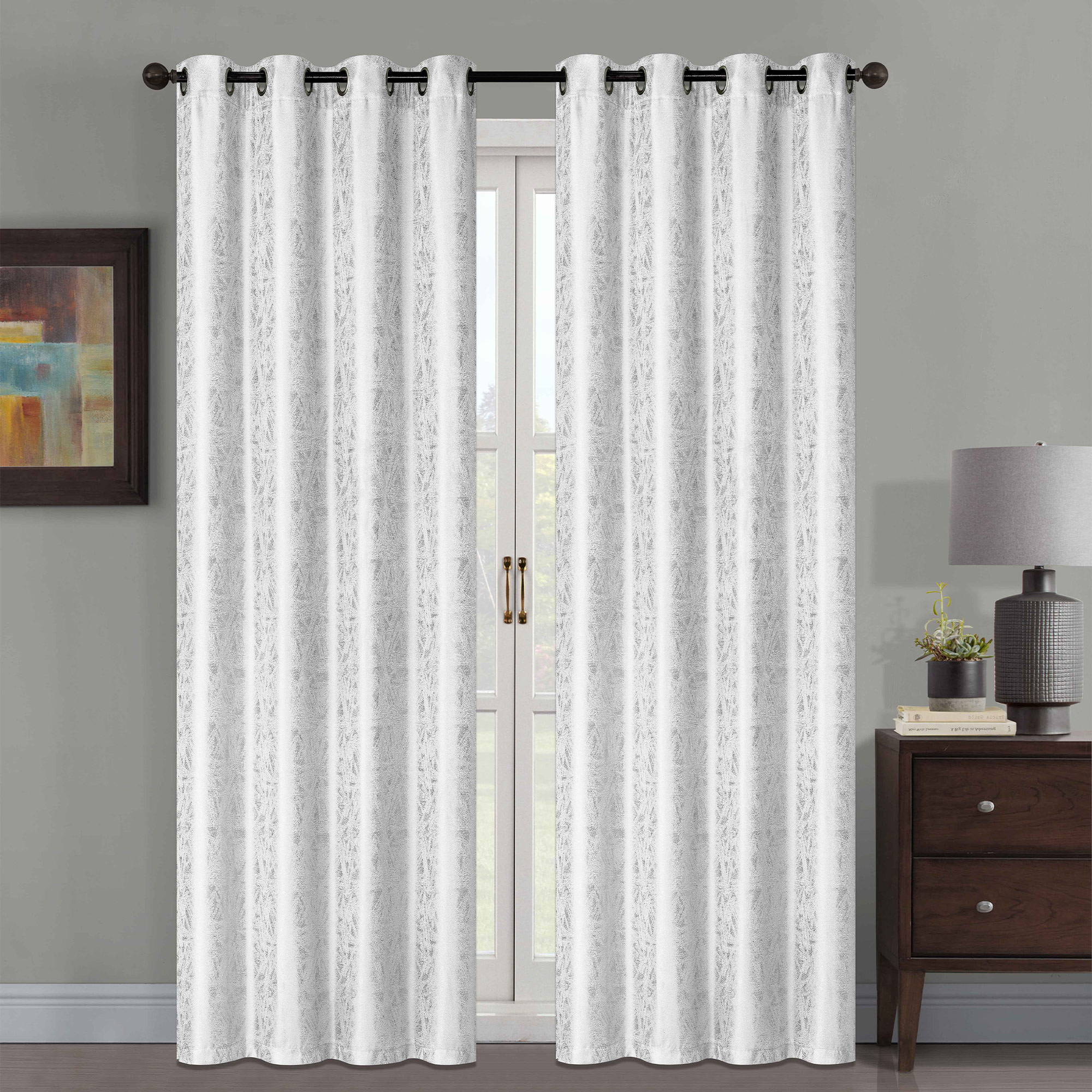 Ayla Crushed Jacquard Grommet Window Panel, White, 54x84 Inches ...