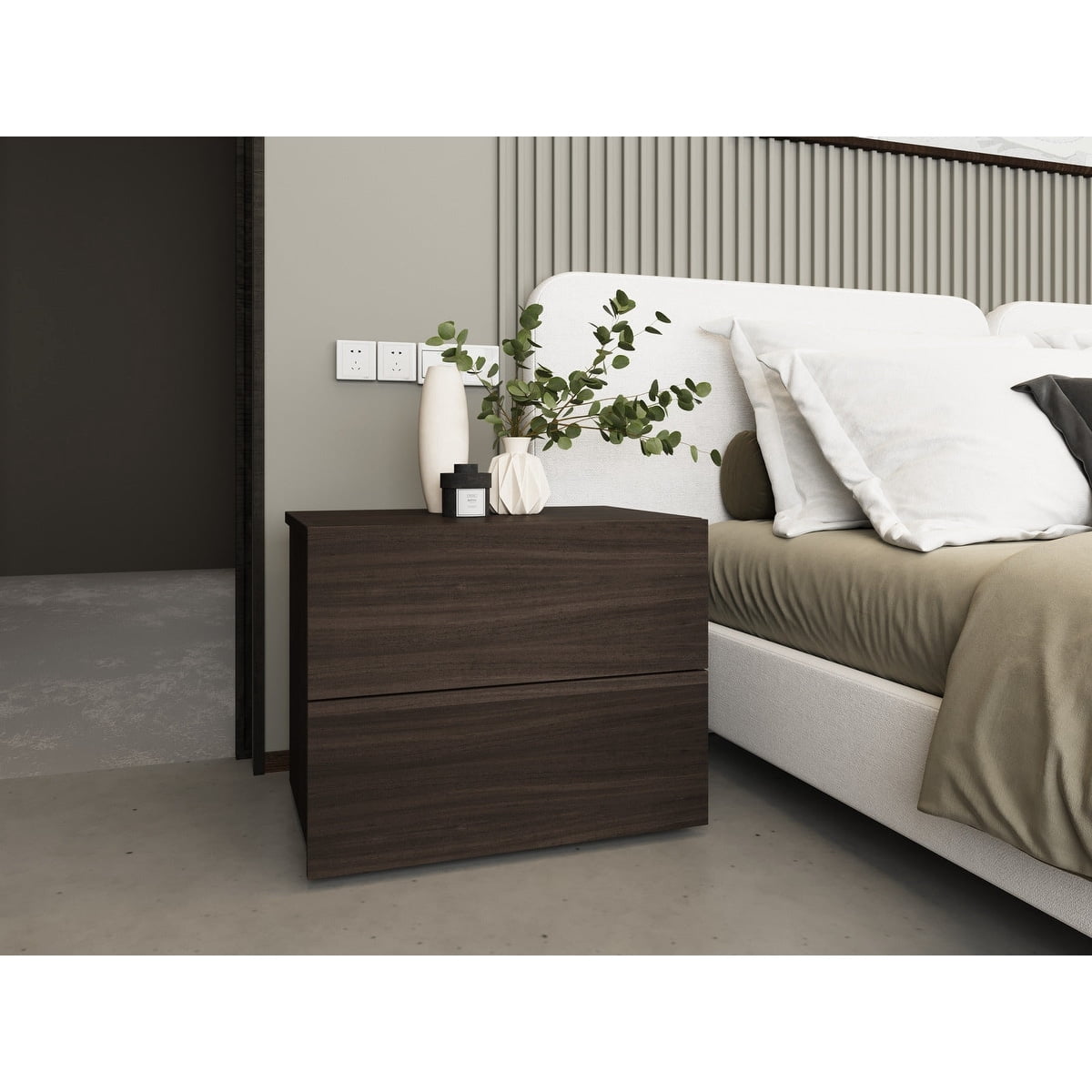 Ayla Nightstand in Dark Oak Melamine Dark Oak - Walmart.com