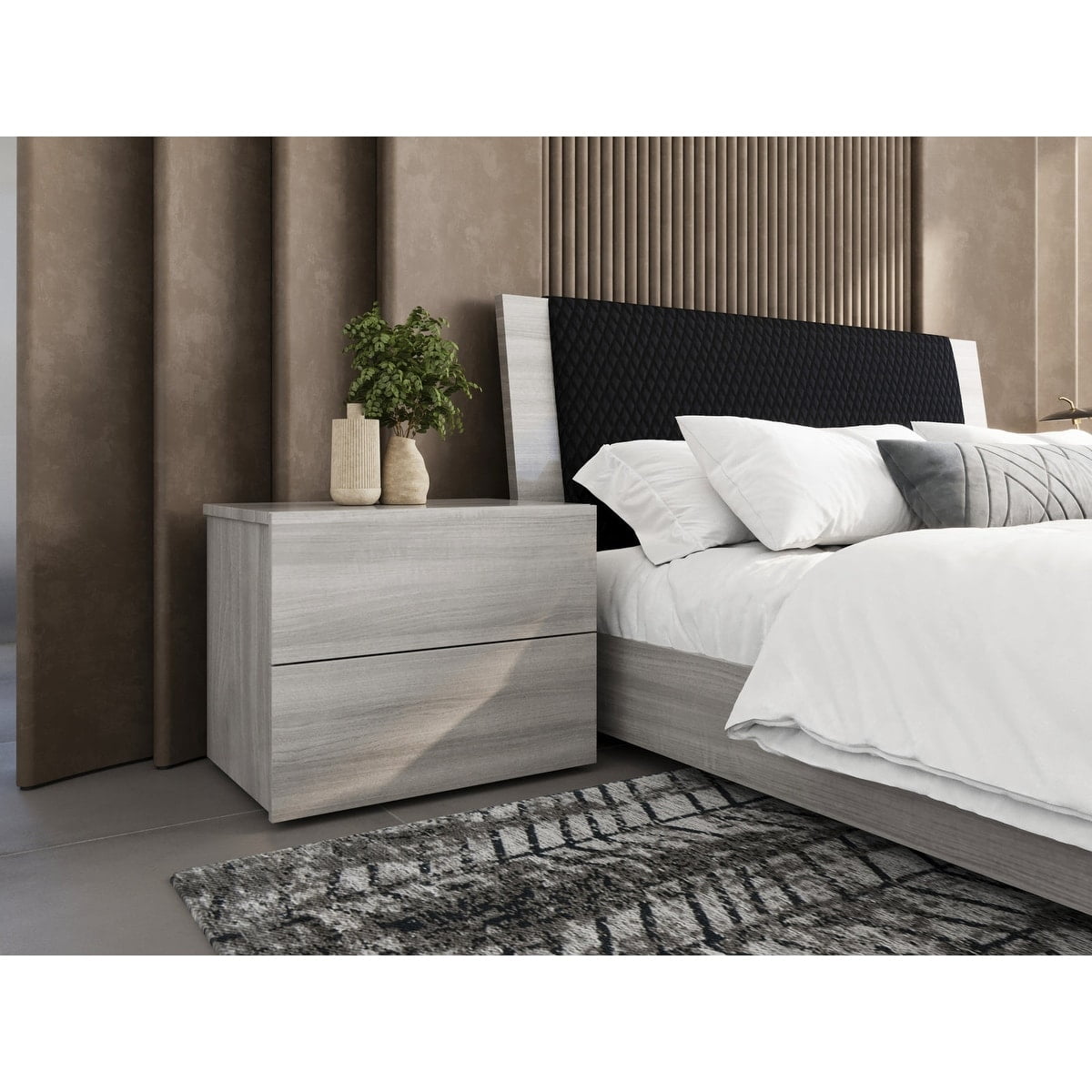 Ayla Nightstand in Dark Oak Melamine Light Gray Oak - Walmart.com