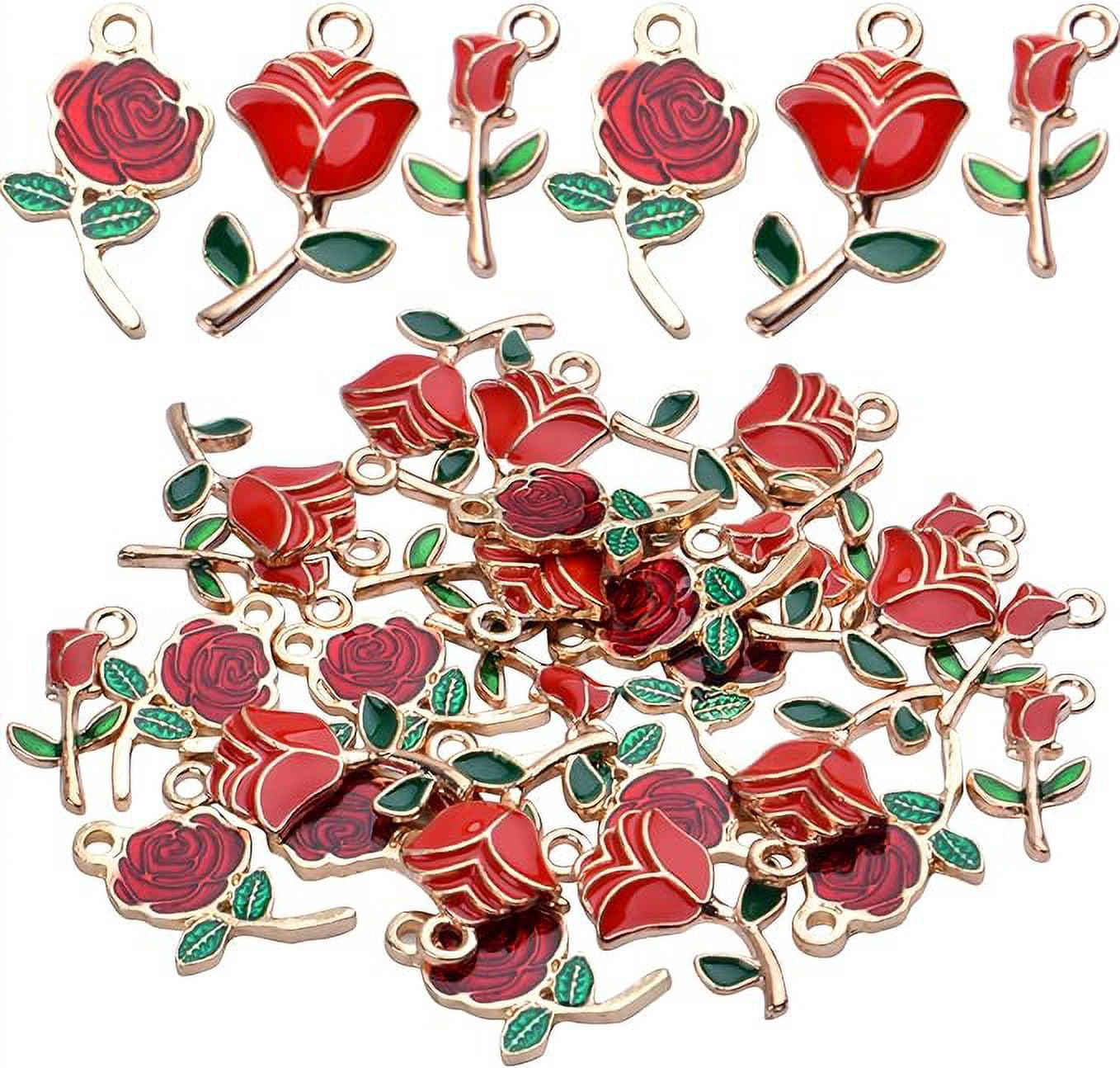Aylifu 30pcs Enamel Rose Flower Charm Pendant for DIY Jewellery ...