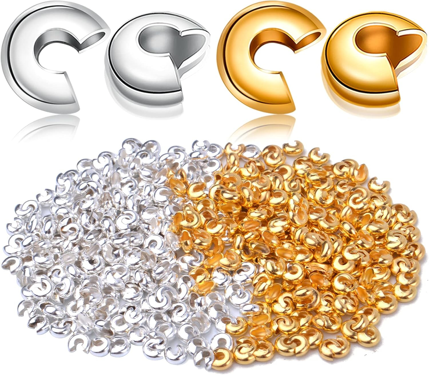 Aylifu 400pcs Crimp Bead Knot Covers Metal Half Round Open Crimp Beads ...