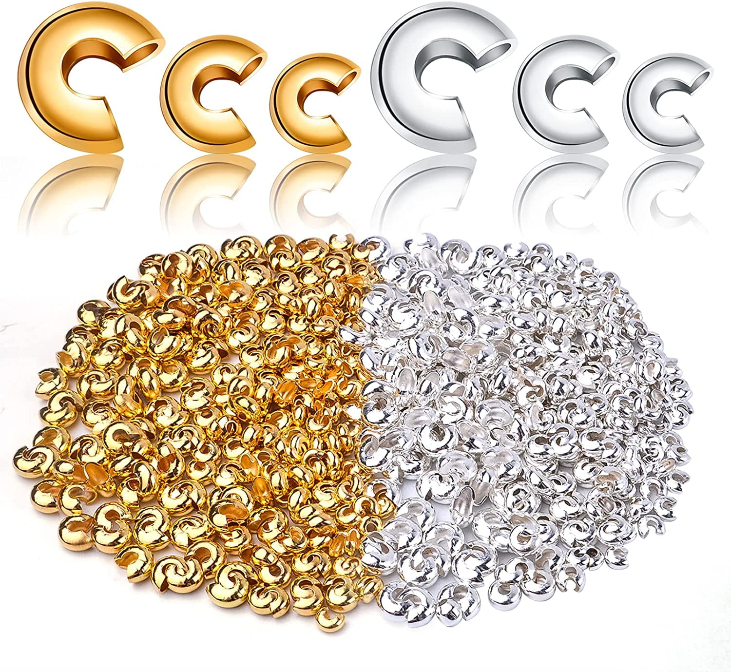 Aylifu 600pcs 3mm/4mm/5mm Crimp Bead Knot Covers Half Round Open Crimp ...