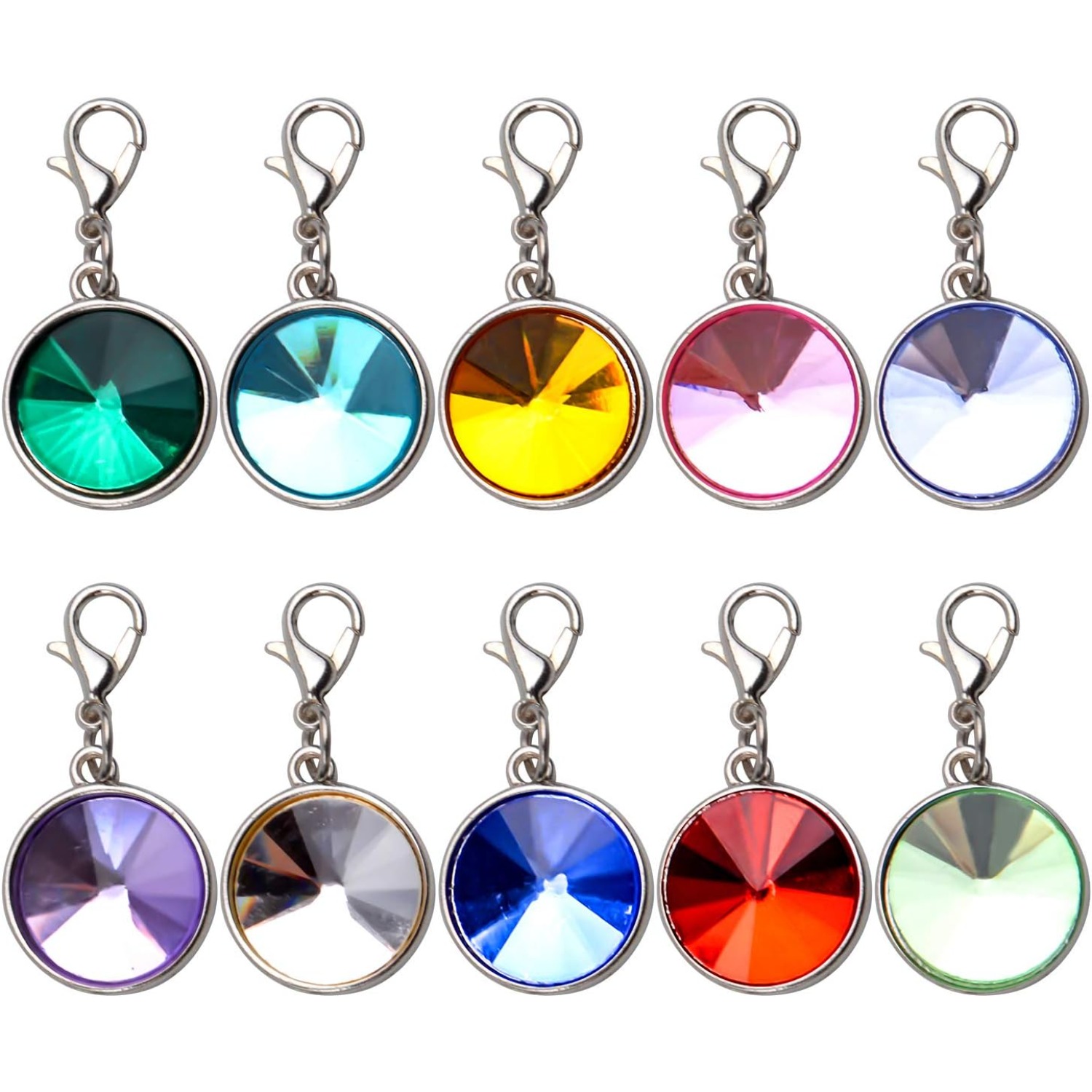 Aylifu Clip on Charms,20 Pieces Flat Birthstone Crystal Dangle Charms ...