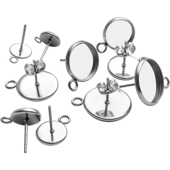 Aylifu Earring Posts with Loop,50pcs Stainless Steel Bezel Earring ...