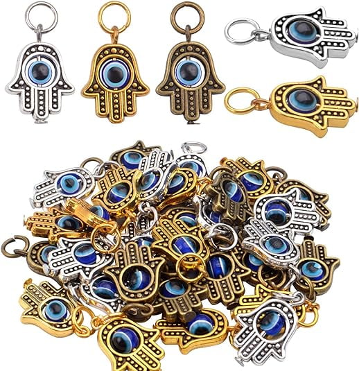Aylifu Hamsa Hand Beads Frame Charms,30 Pieces of Hamsa Evil Eye ...