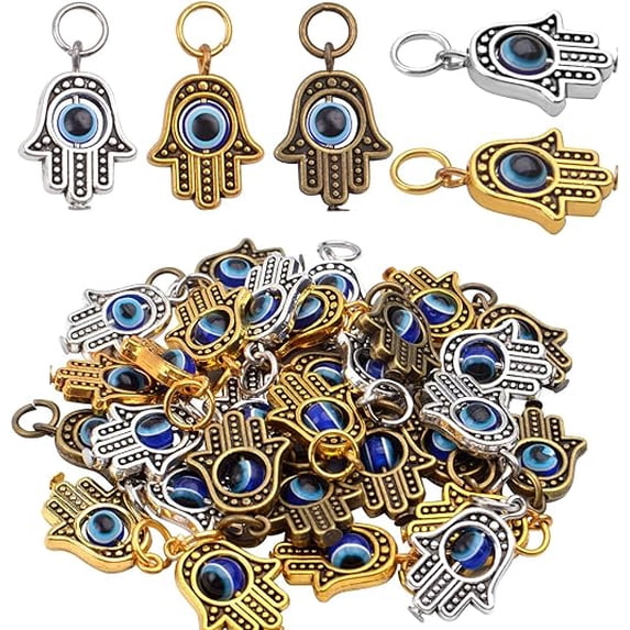 Aylifu Hamsa Hand Beads Frame Charms,30 Pieces of Hamsa Evil Eye ...