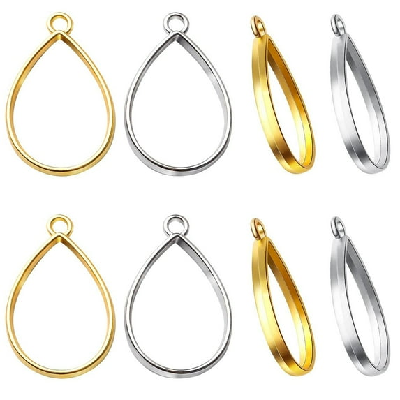 Aylifu Pendant Frames, 40pcs Open Back Teardrop Hollow Pendant Bezels ...