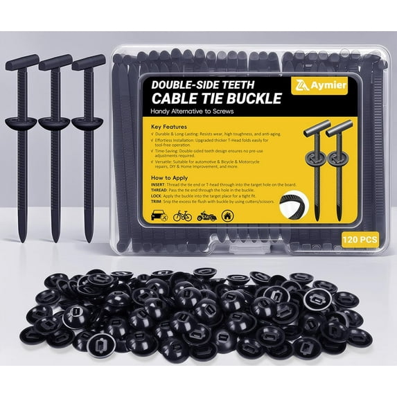 Aymier 120 Pcs Nylon Universal Cable Tie Buckle with Clear Storage Box ...