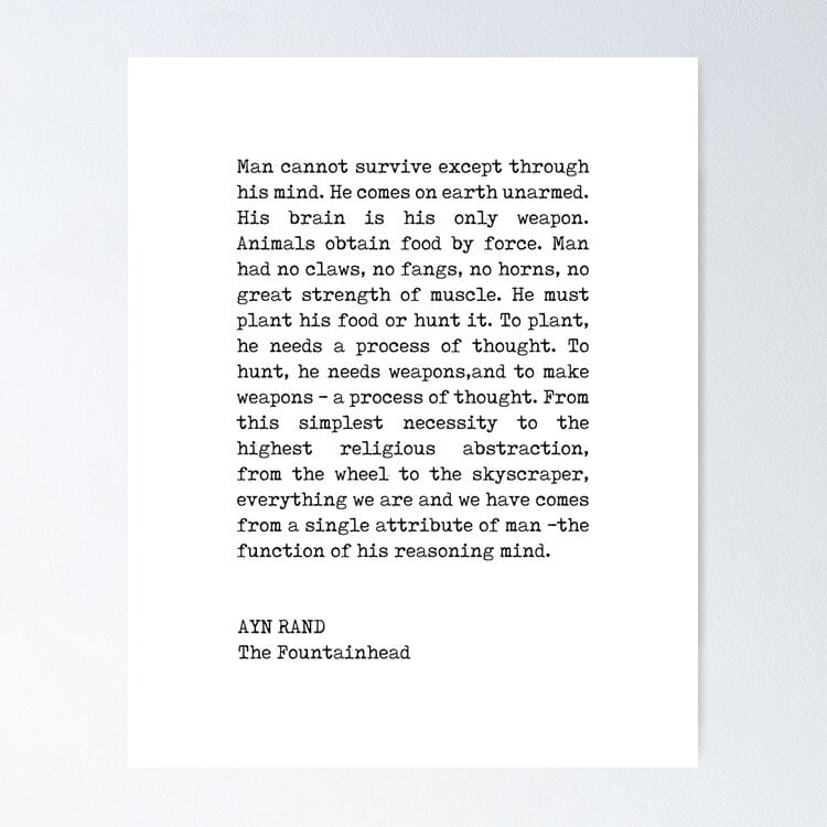 Ayn Rand Quote - The Fountainhead - Literature - Minimalist, Classic ...