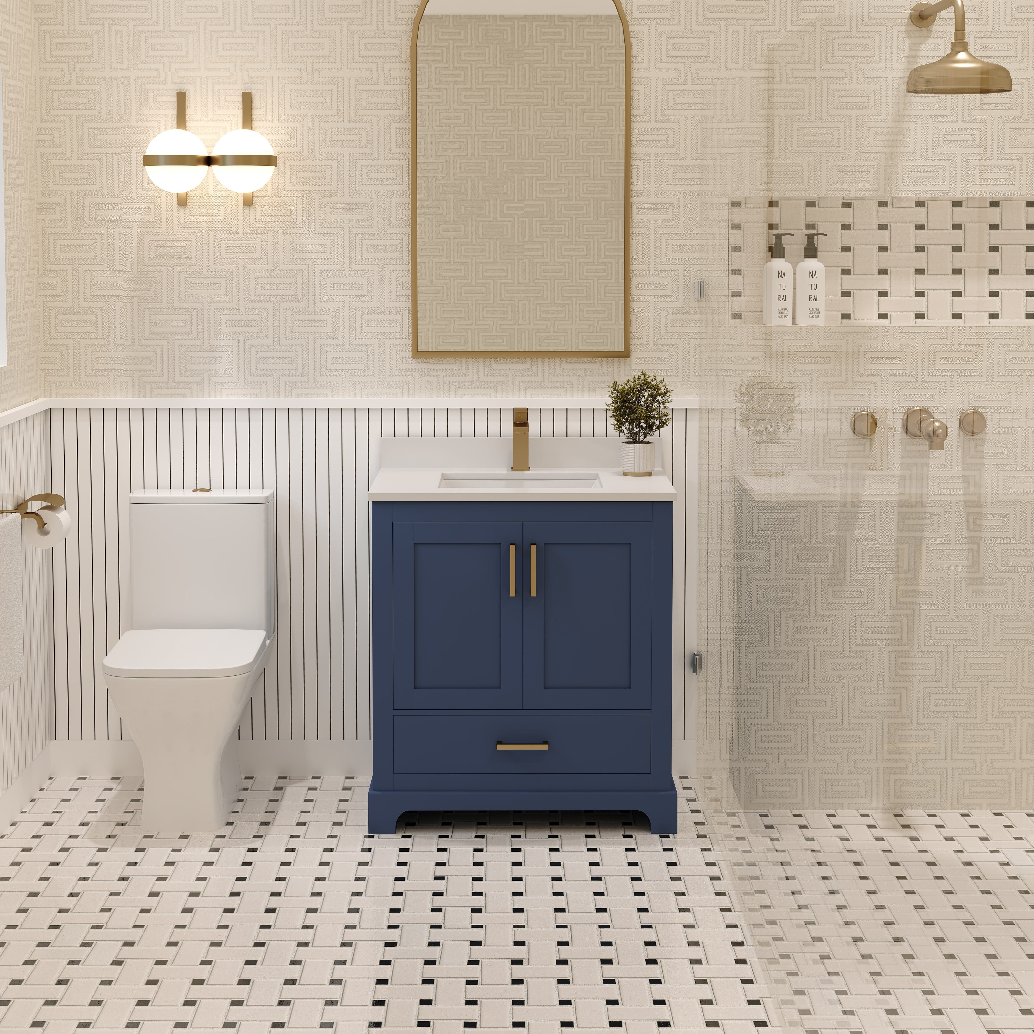 Ayna Decors Maya 30 in Navy Blue Bathroom Vanity Set with White Quartz ...