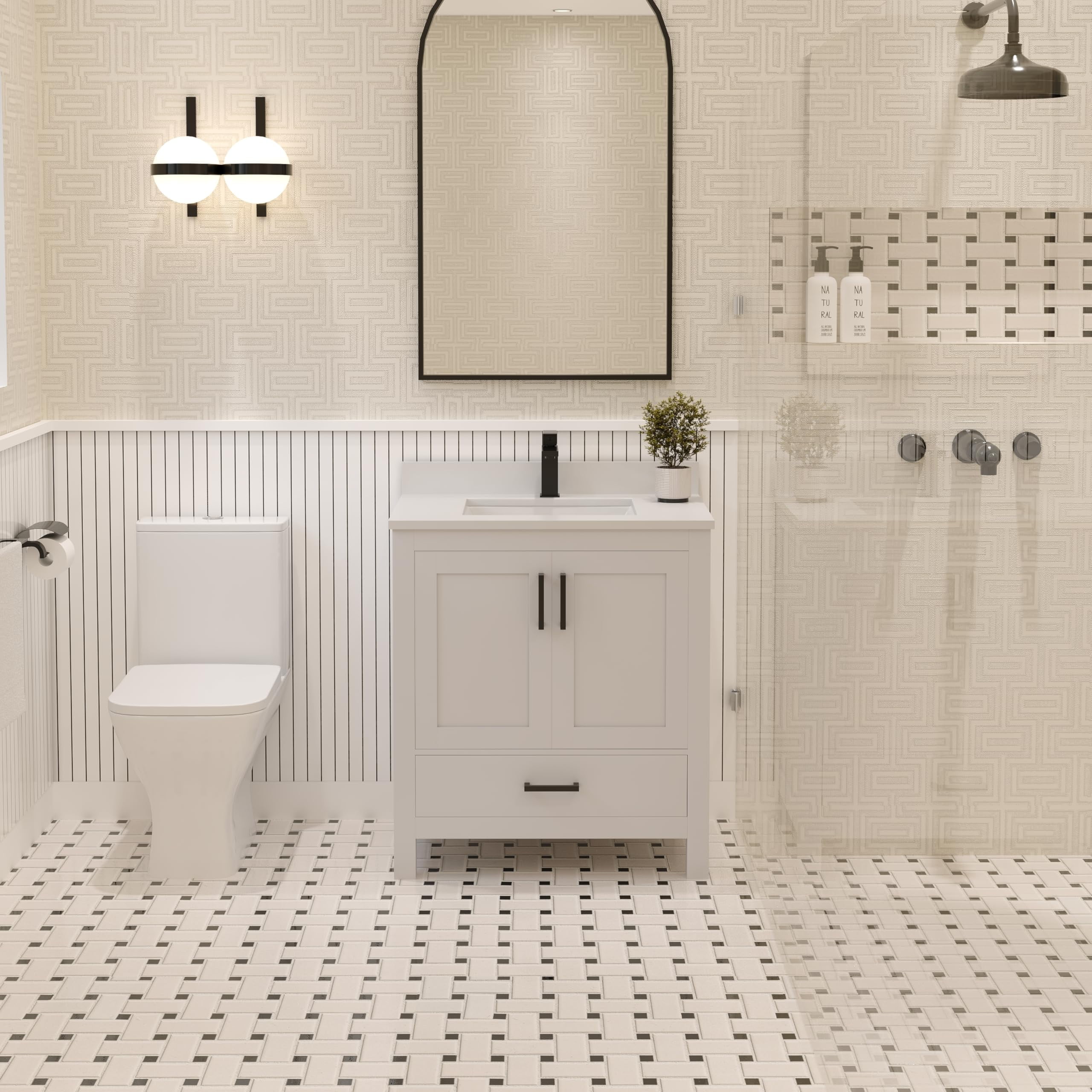 Ayna Decors Maya 30 in White Bathroom Vanity Set with White Quartz ...
