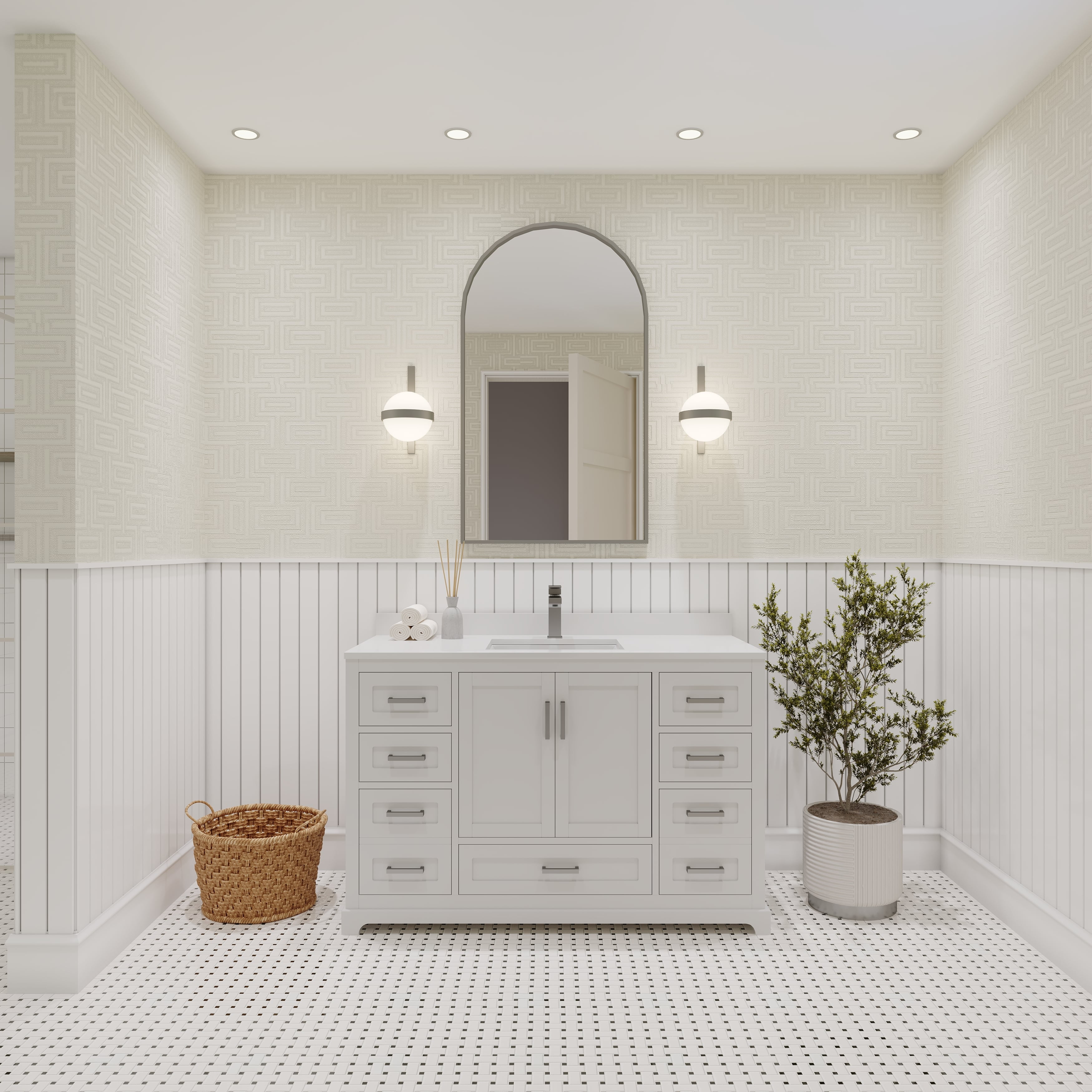 Ayna Decors Maya 48 in White Bathroom Vanity Set with White Quartz ...