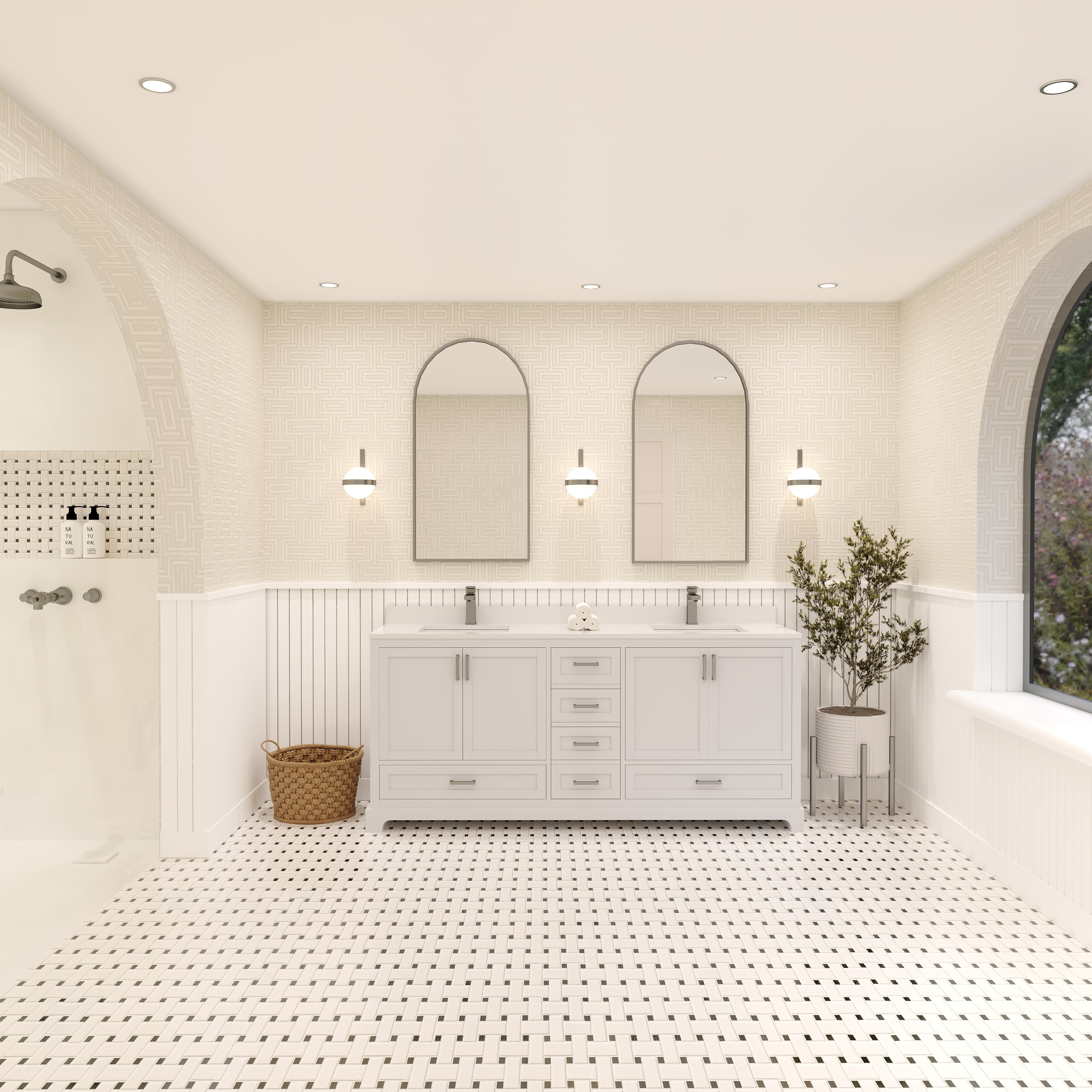 Ayna Decors Maya 72 in White Double Sink Bathroom Vanity Set with White ...