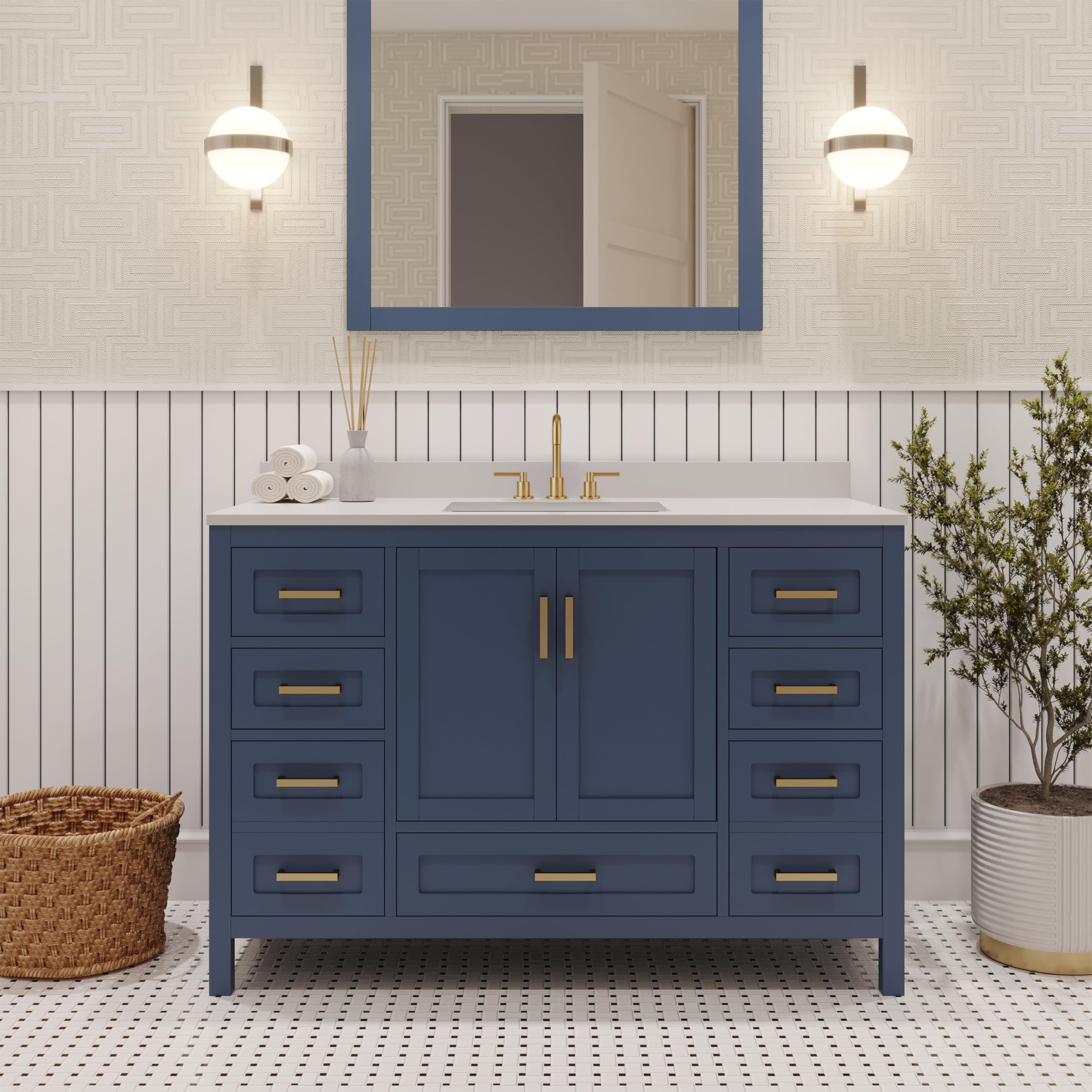 Ayna Decors Rooh 48 Inch Navy Blue Bathroom Vanity with Sink and ...