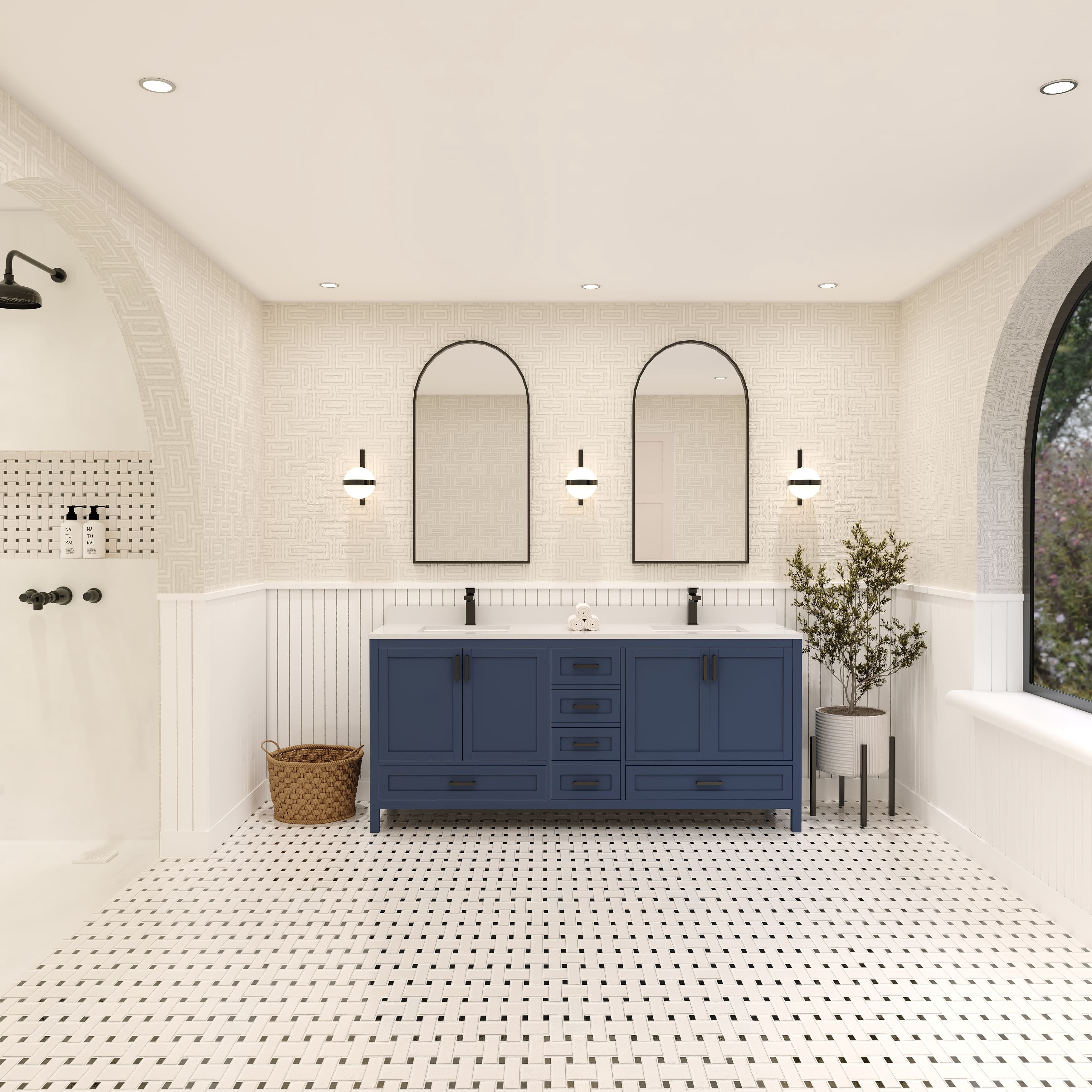 Ayna Decors Rooh 72 in Navy Blue Double Sink Bathroom Vanity Set with ...