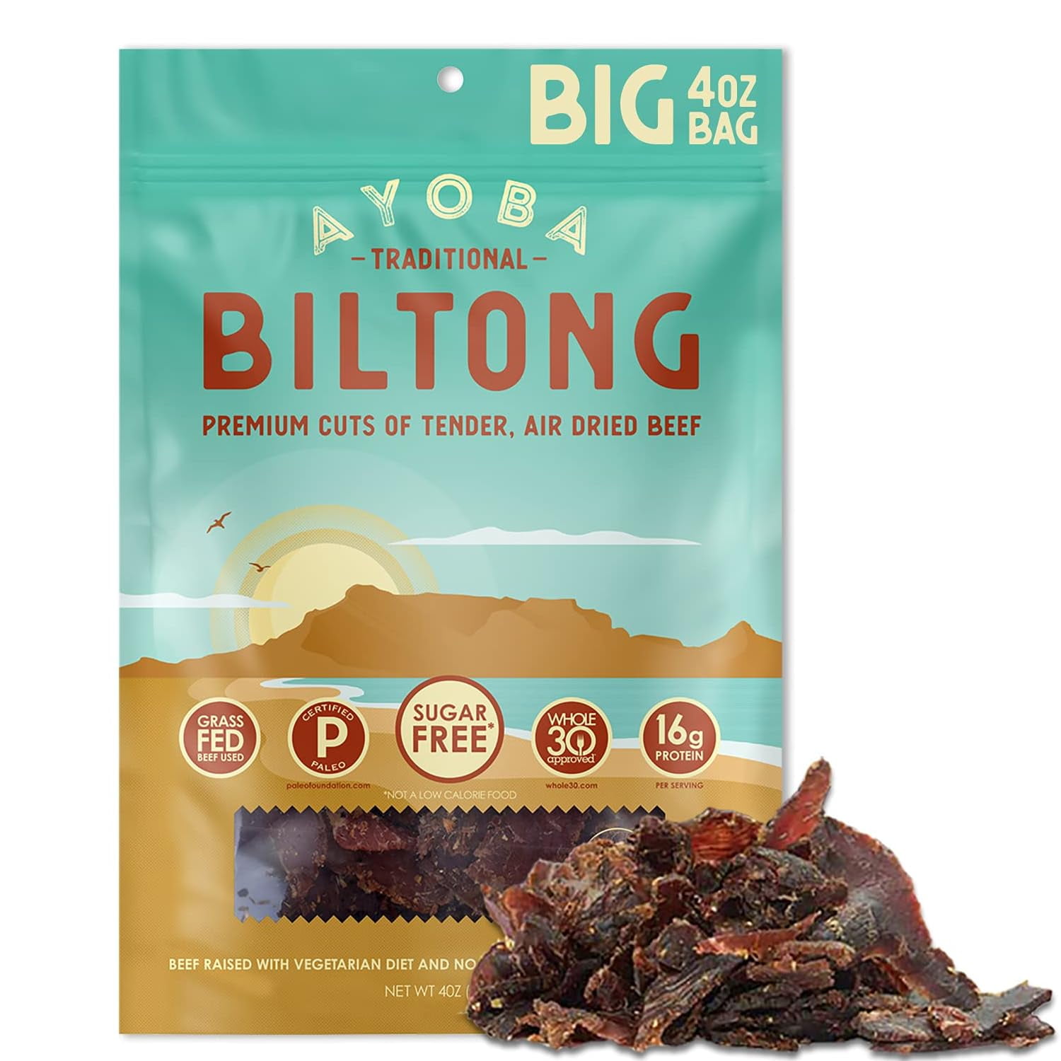 Ayoba Traditional Grass Fed AKF18 Beef Biltong Slices (4 Ounce, Pack of ...