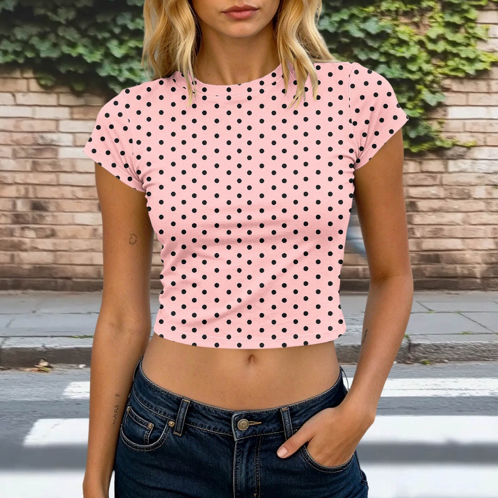Ayolanni 2026 Vacation Clothes Polka Dot Print Short Sleeve Boho Crew ...