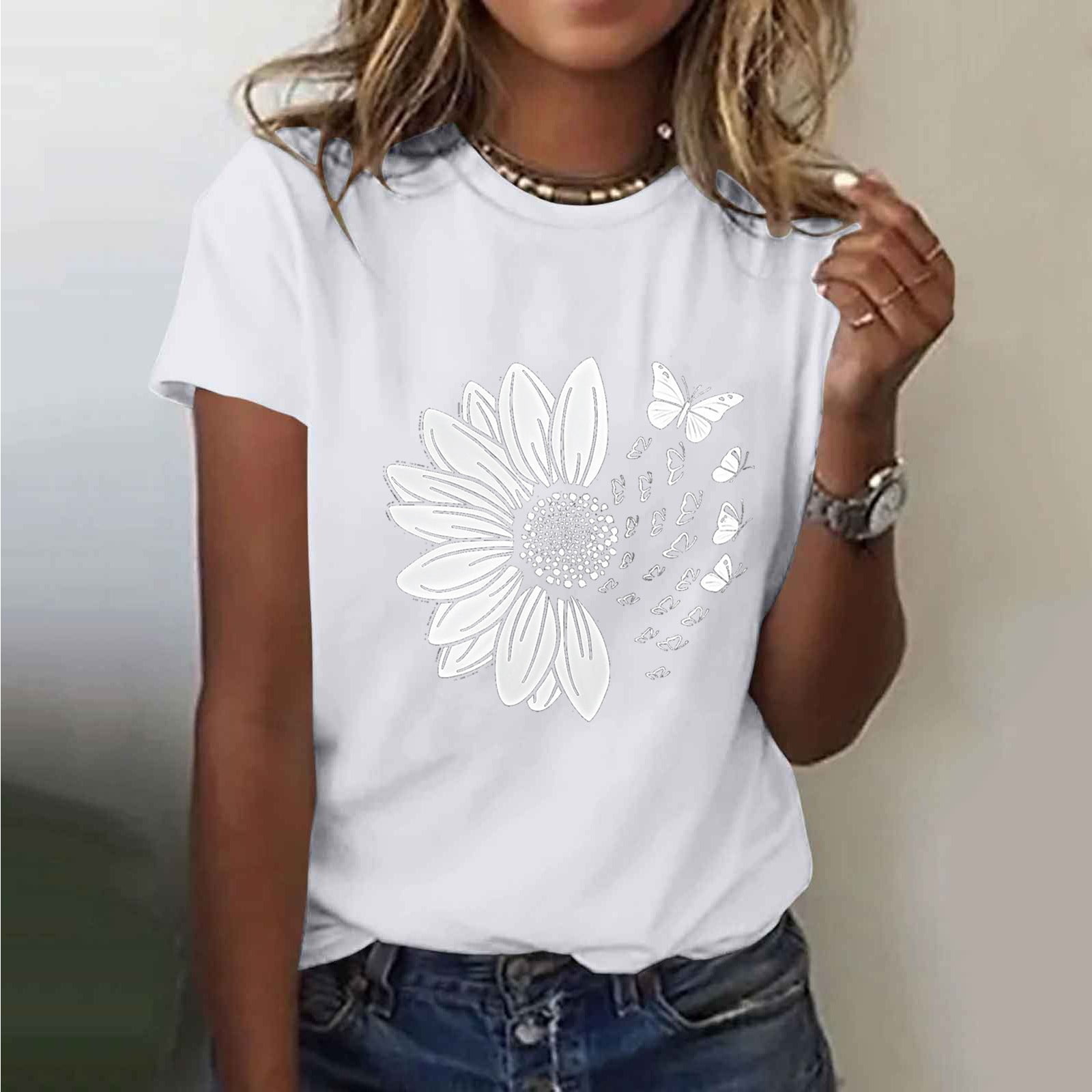 Ayolanni Basic 2026 Vacation Clothes Floral Print Short Sleeve Crew ...