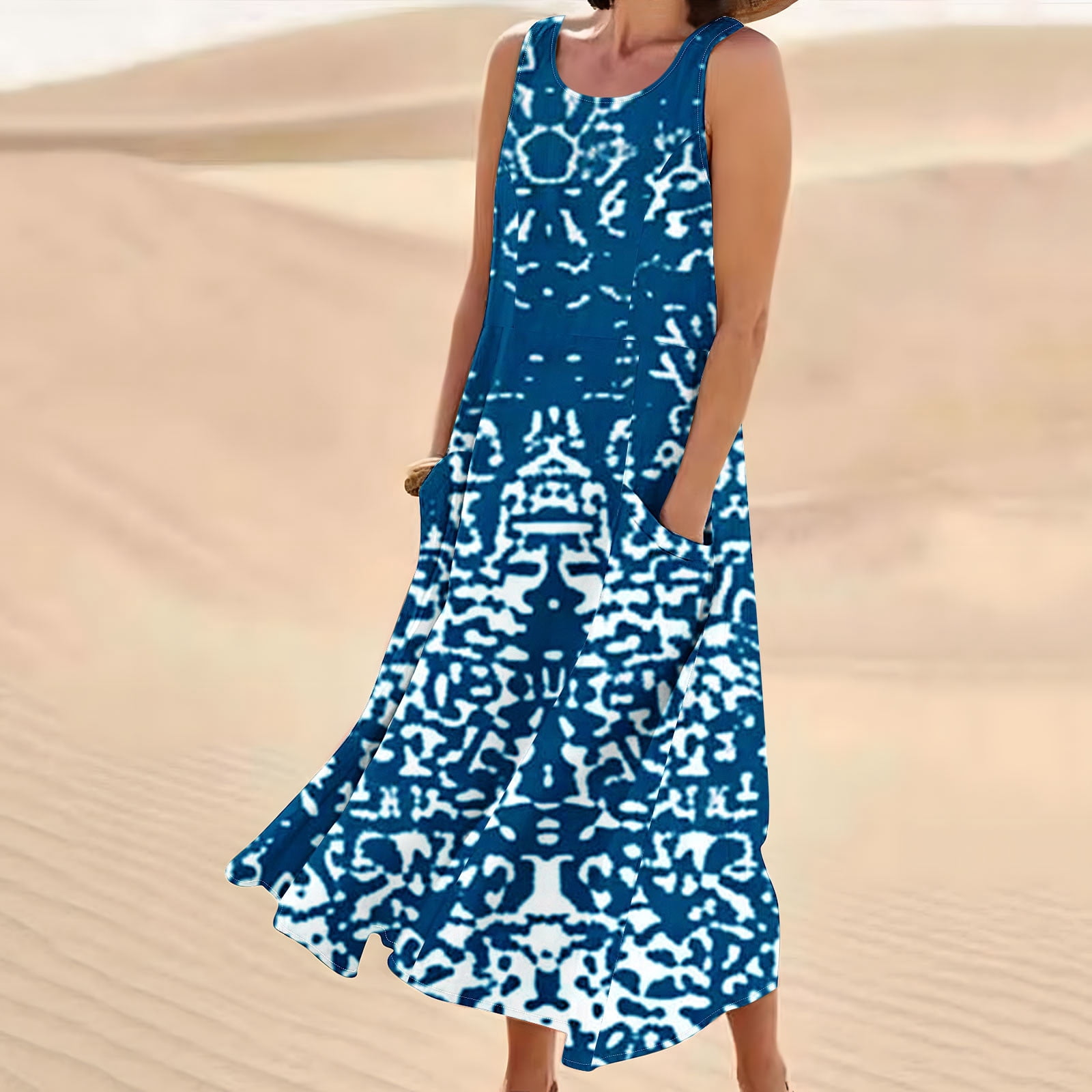 Ayolanni Blue Sun Dresses for Women 2025 Boho Ankle-Length Sleeveless ...
