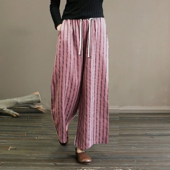 Ayolanni Boho Womens Summer Pants Wide Leg Elastic Waist Striped ...