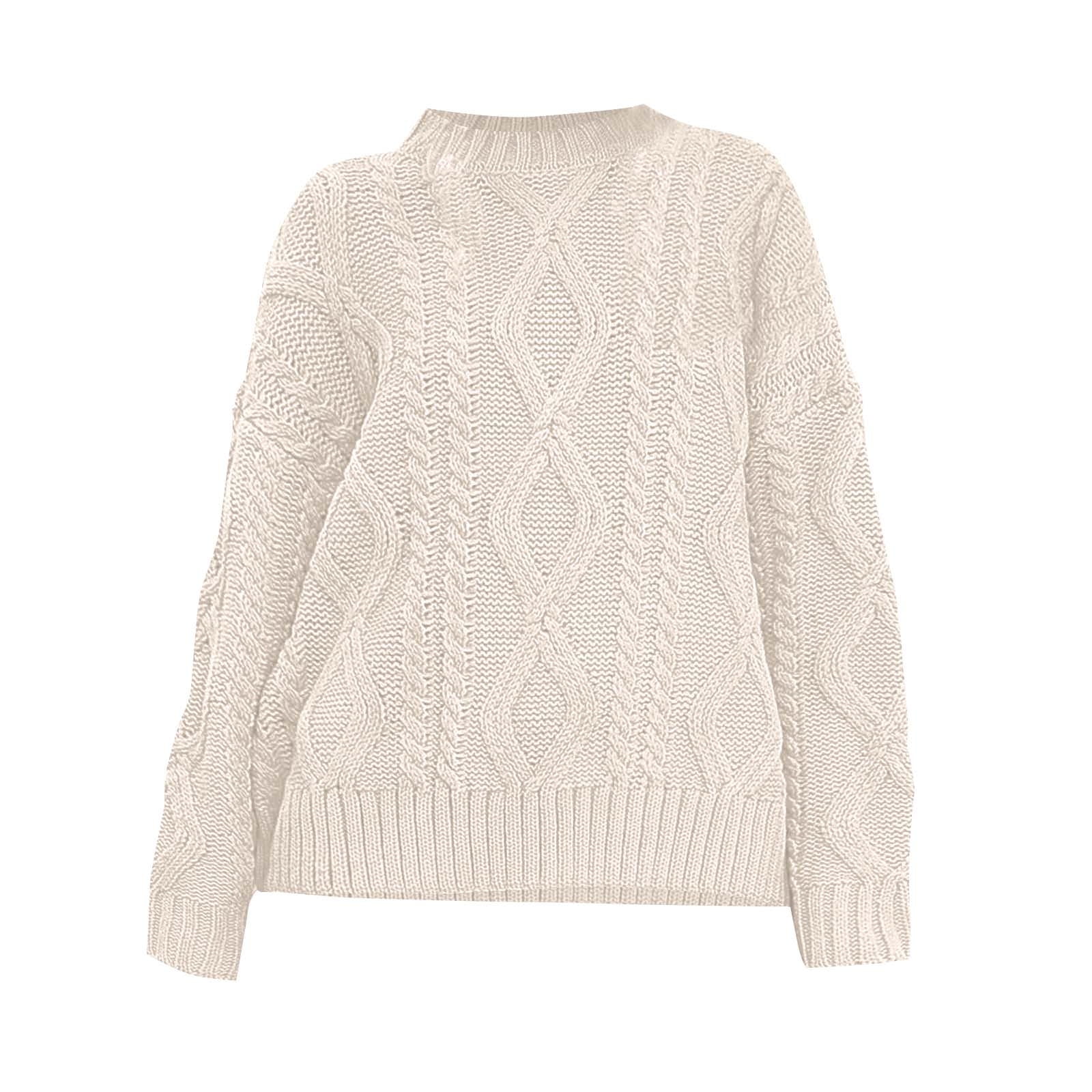 Ayolanni Cable Knit Sweaters for Women Spring Beige Long Sleeve Plus ...