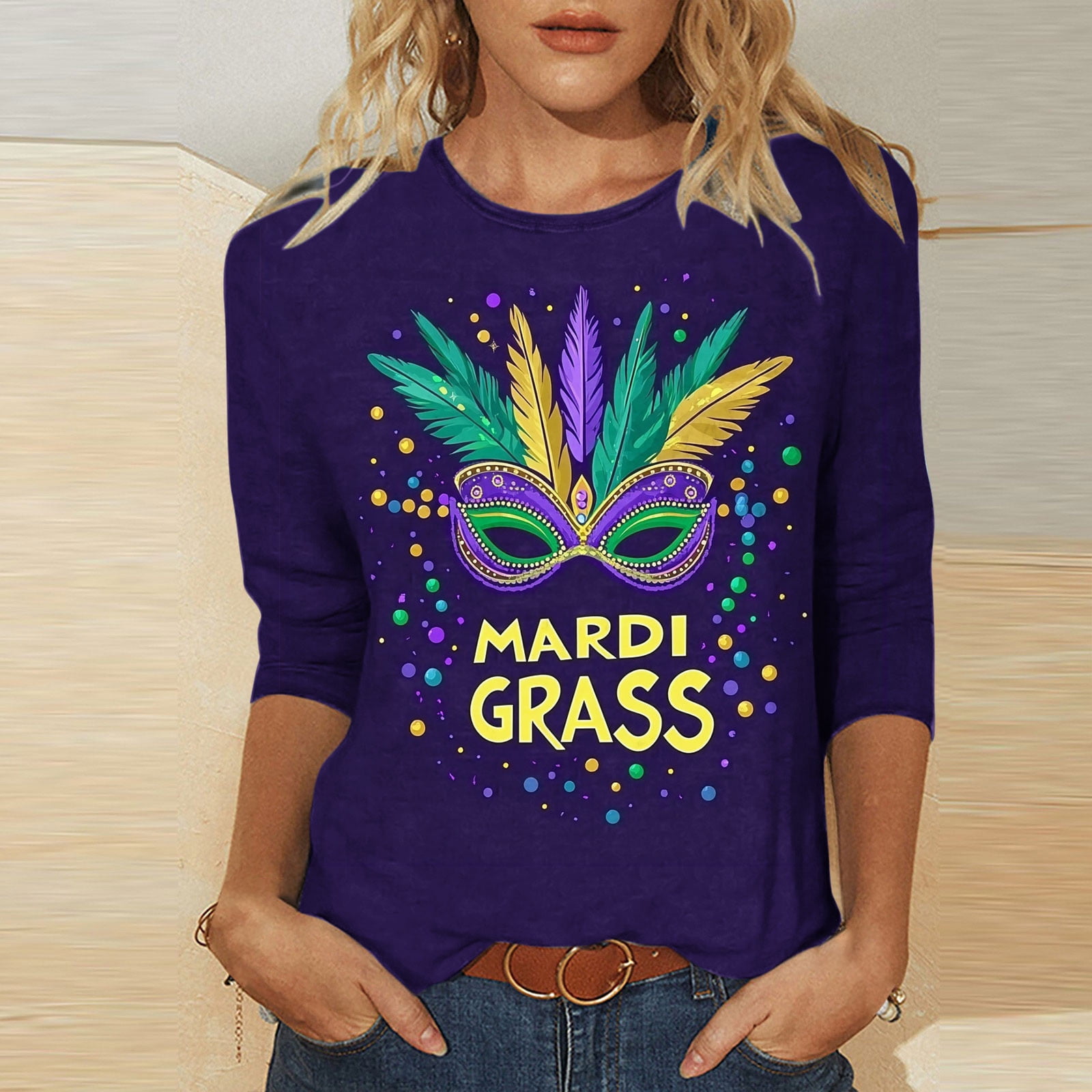 Ayolanni Carnival Tunic Tops for Women Purple 3/4 Sleeve Crew Neck ...