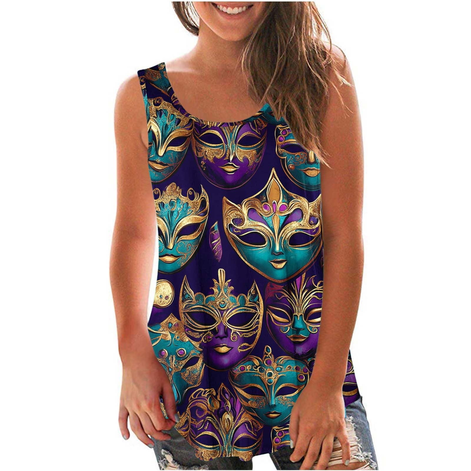 Ayolanni Carnival Women's Tops Sleeveless Pullover Round Neck Tank Tops ...