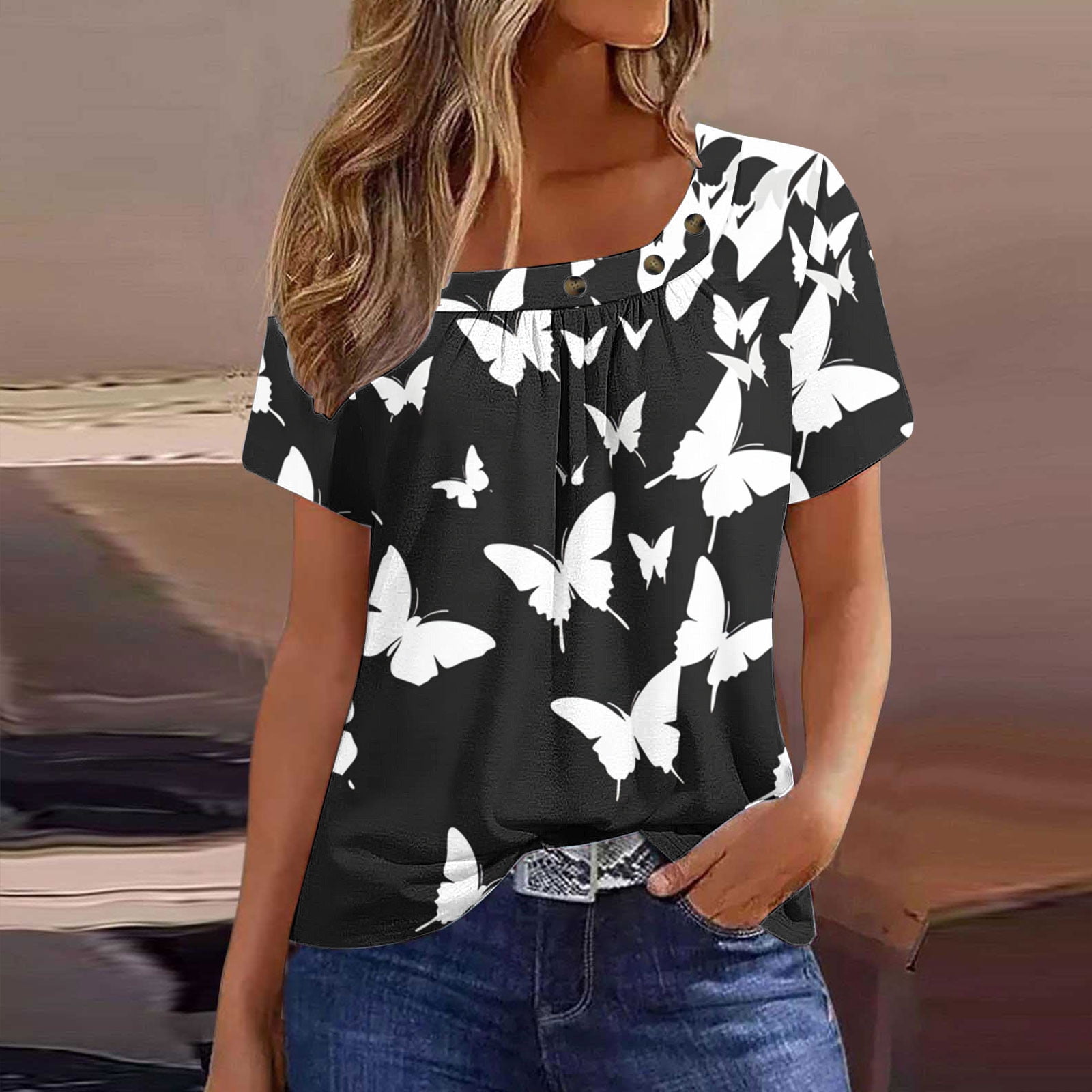 Ayolanni Casual 2026 Summer Clothes Square Neckline Short Sleeve Shirts ...