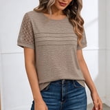 Ayolanni Casual 2026 Summer Tops Crew Neck Short Sleeve Solid Color ...